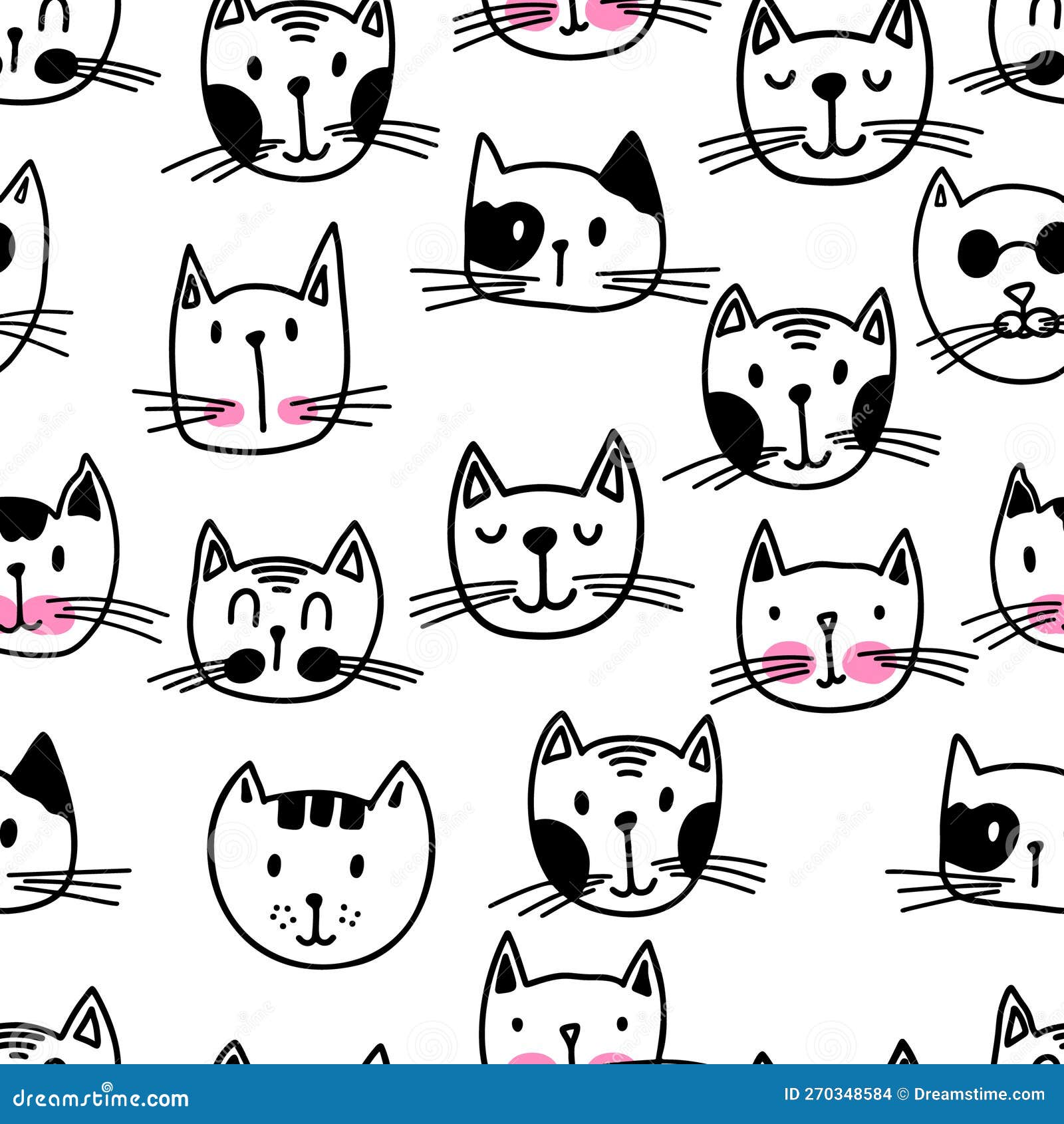 Seamless Pattern with Cartoon Cats. Stock Vector - Illustration of ...