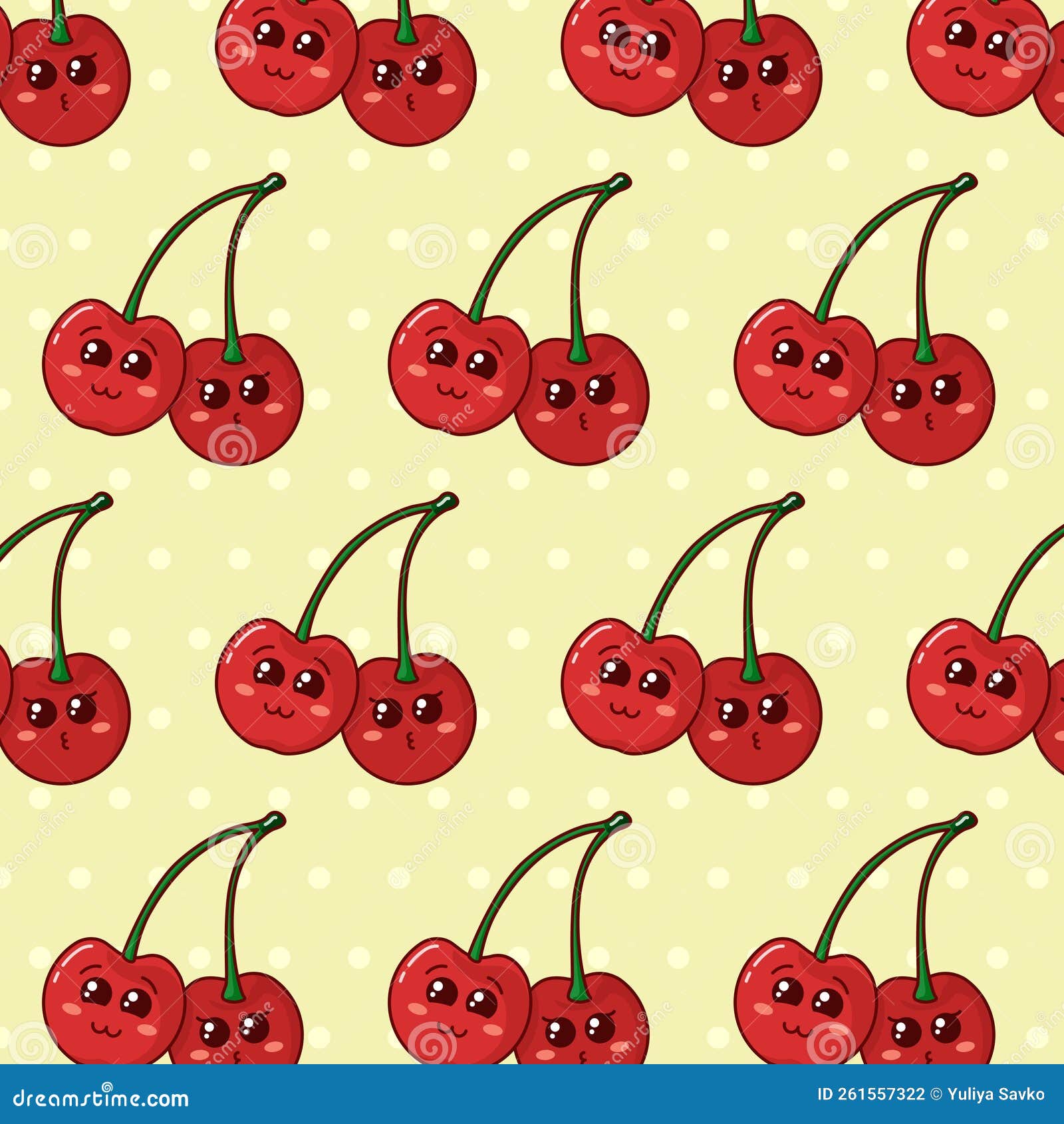 Seamless Pattern with Cartoon Cherries on Backdrop Stock Vector ...