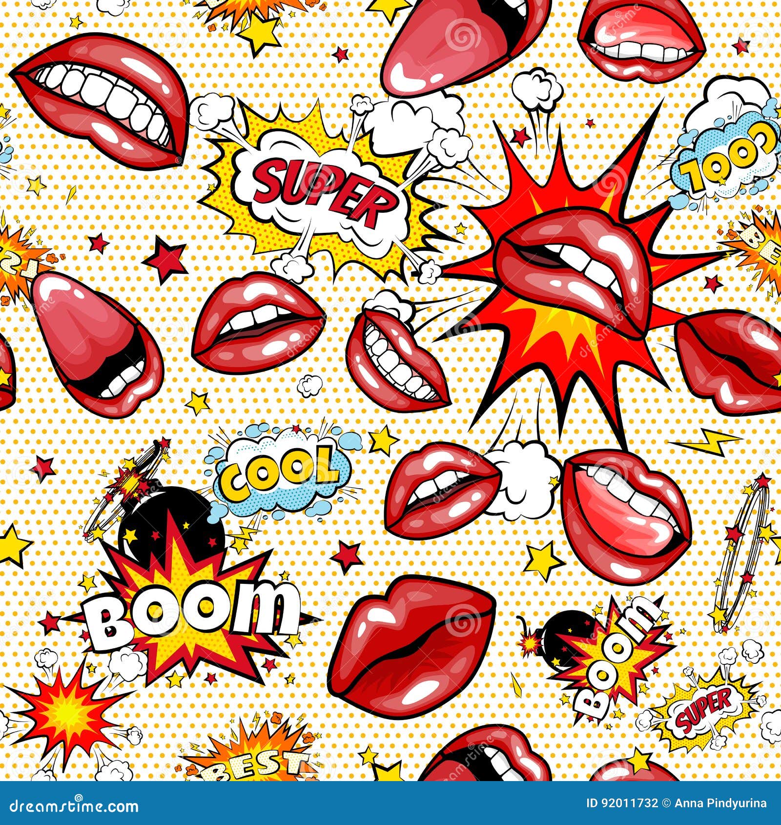 Seamless Pattern Cartoon Comic Super Speech Bubble Labels with Text ...