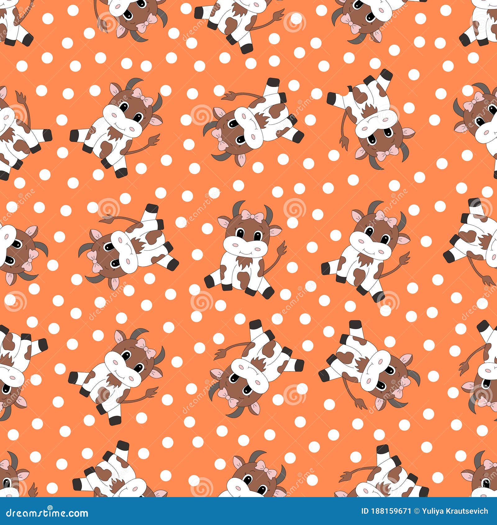 Seamless Pattern with Cartoon Cow. Vector Illustration Stock Vector ...
