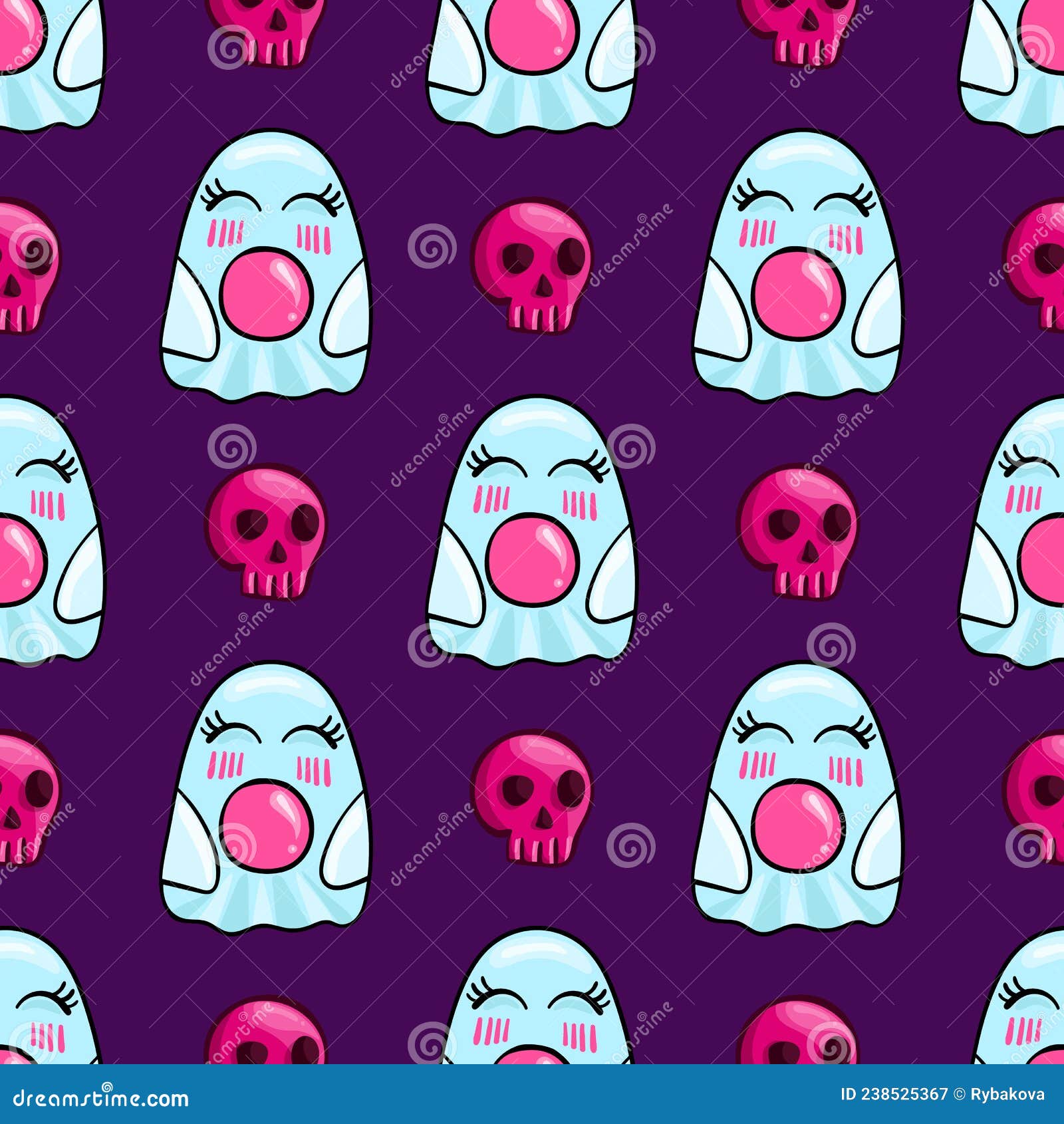 Seamless Pattern with Cartoon Vector Cute Ghosts Stock Vector ...