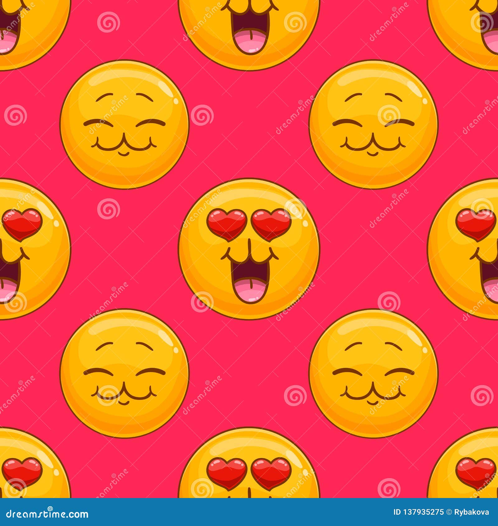 Seamless Pattern with Cartoon Cute Smile Face Stock Vector ...