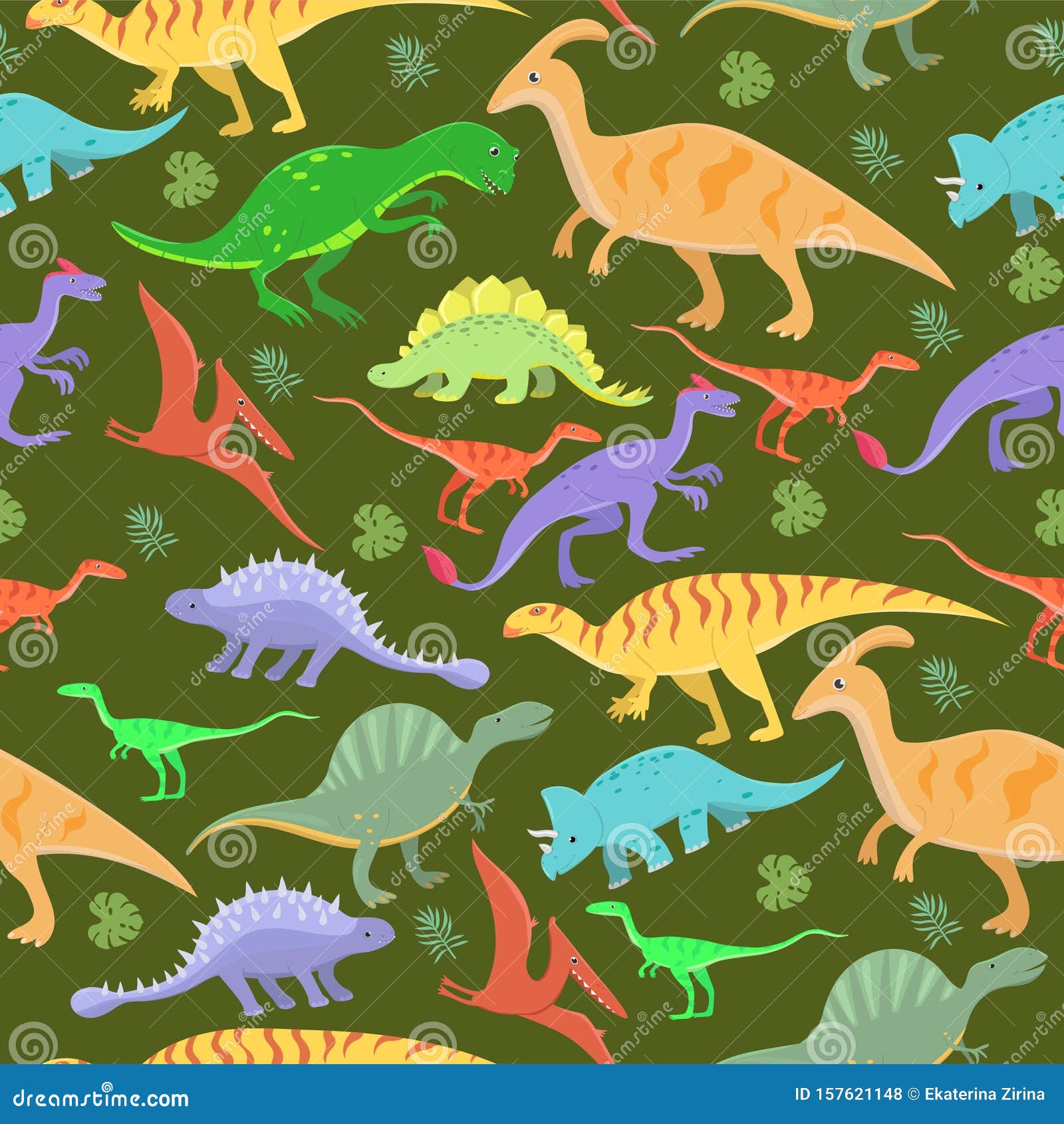 Seamless Pattern with Cartoon Dinosaurs. Vector Illustration Stock ...