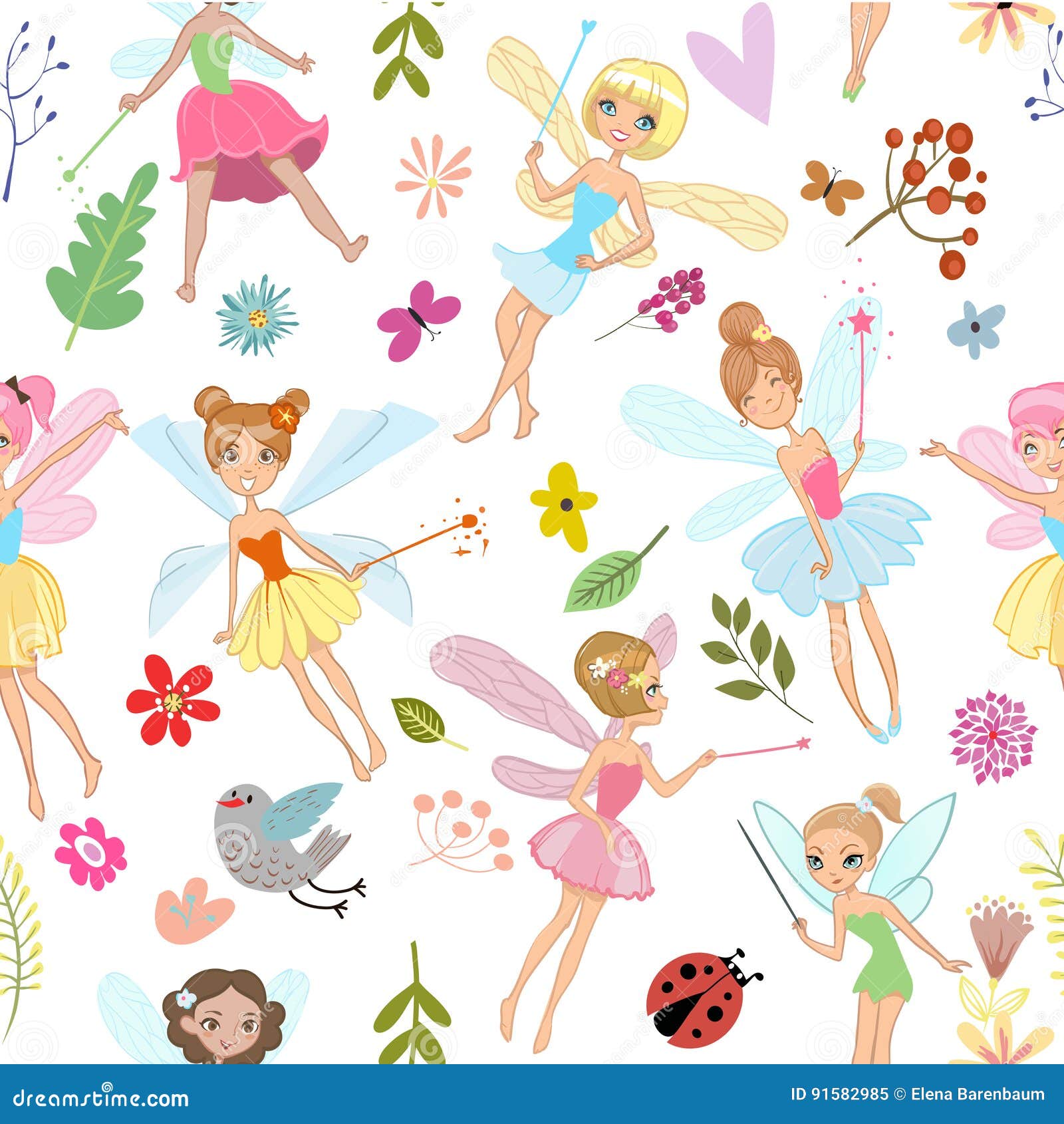 Seamless Pattern with Cartoon Fairies Stock Vector - Illustration of ...