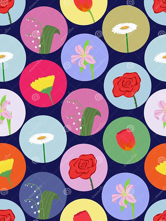 Seamless Pattern with Cartoon Flowers Stock Vector - Illustration of ...