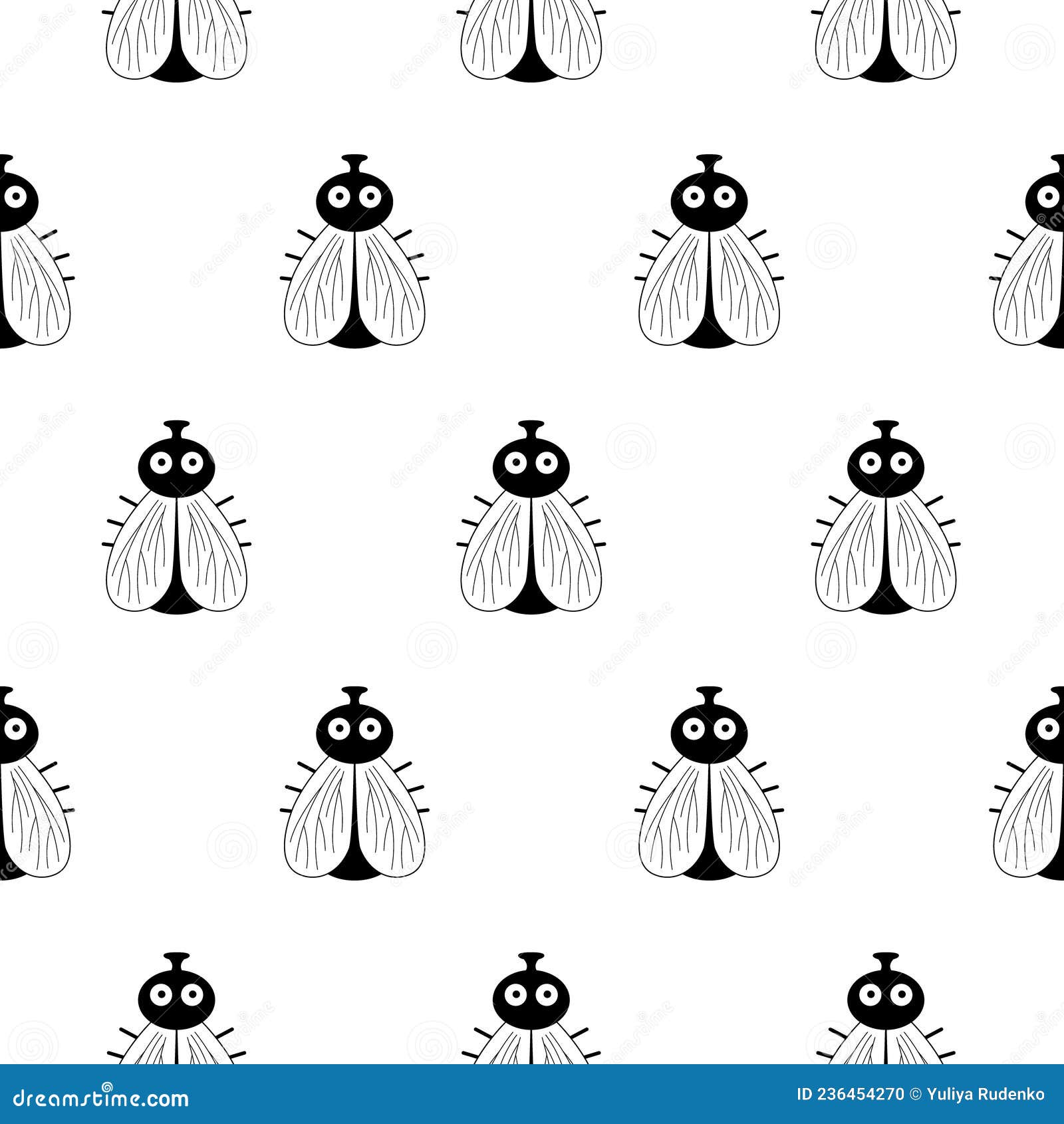 Seamless Pattern with Cartoon Fly. Vector Illustration Stock Vector ...