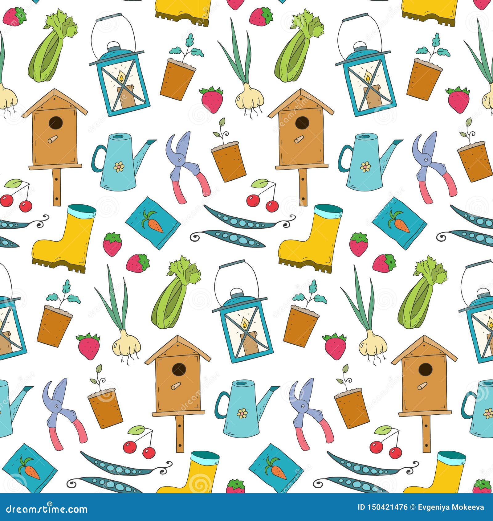 Seamless Pattern with Cartoon Gardening Items Stock Vector ...