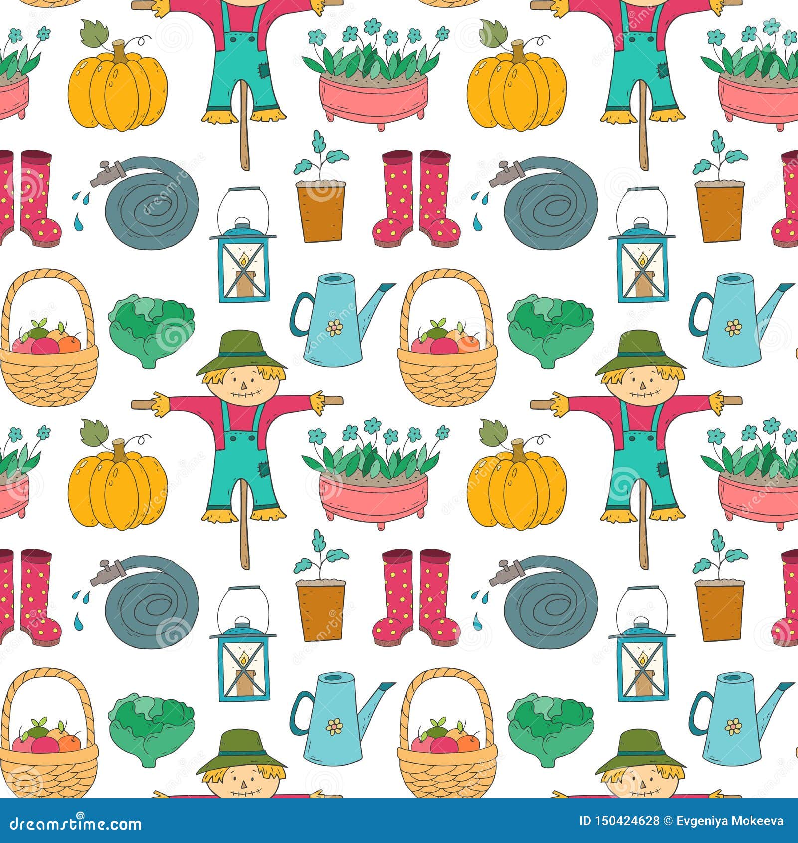 Seamless Pattern with Cartoon Gardening Items Stock Illustration ...
