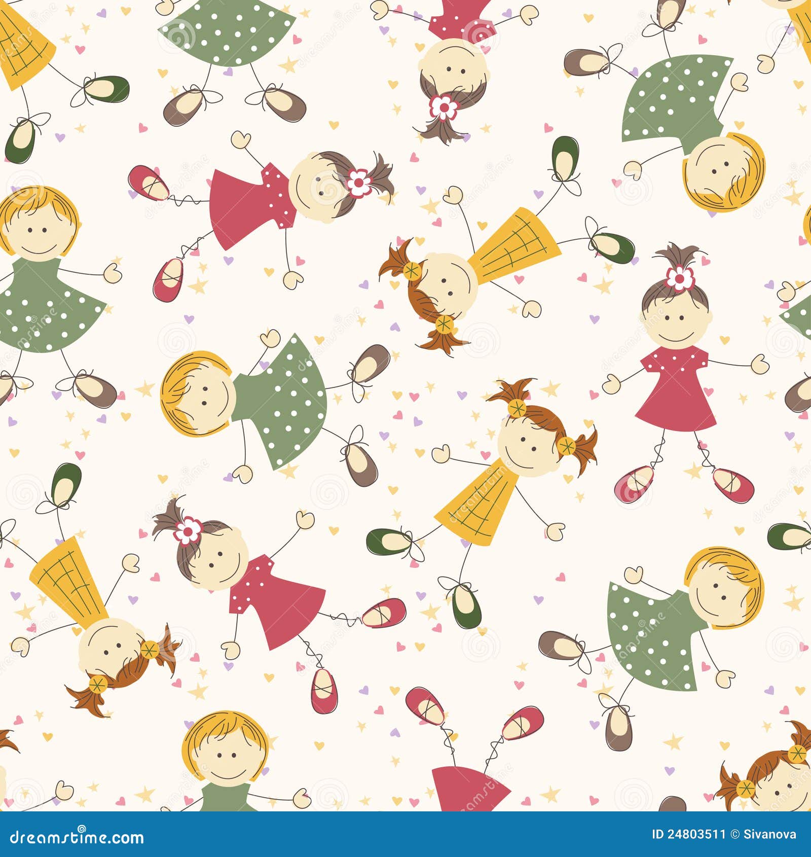 Seamless Pattern with Cartoon Girls Stock Vector - Illustration of hair ...