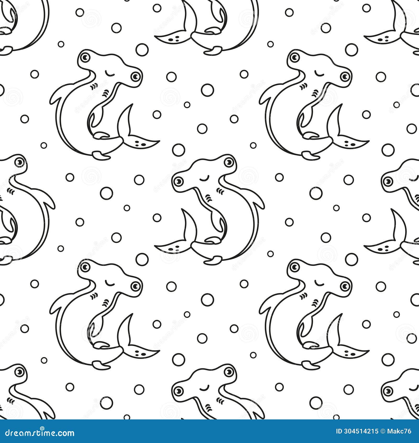 Seamless Pattern with Cartoon Hammerhead Fish Stock Vector ...