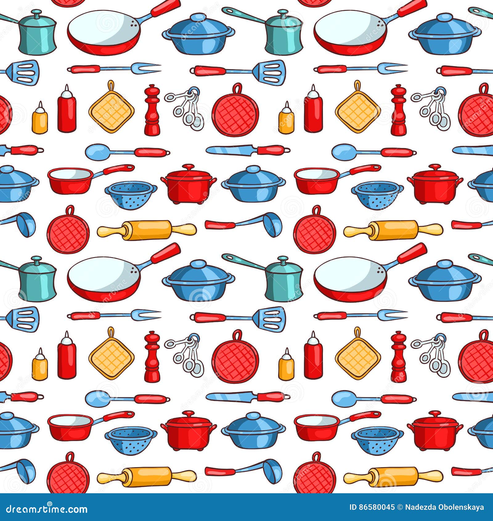 Seamless Pattern Cartoon Kitchen Ware Stock Vector - Illustration of ...