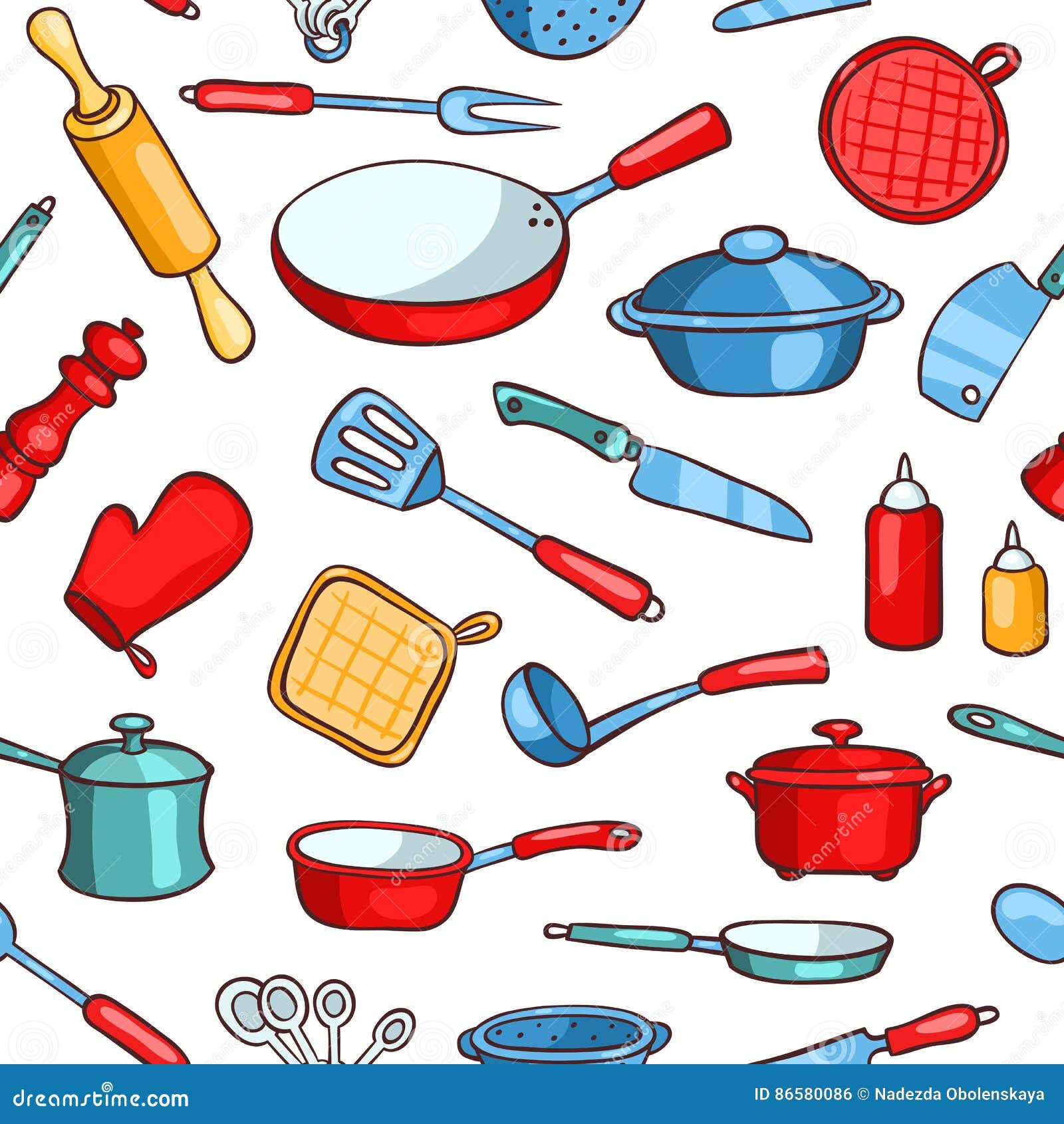 Seamless Pattern Cartoon Kitchen Ware Stock Vector - Illustration of ...