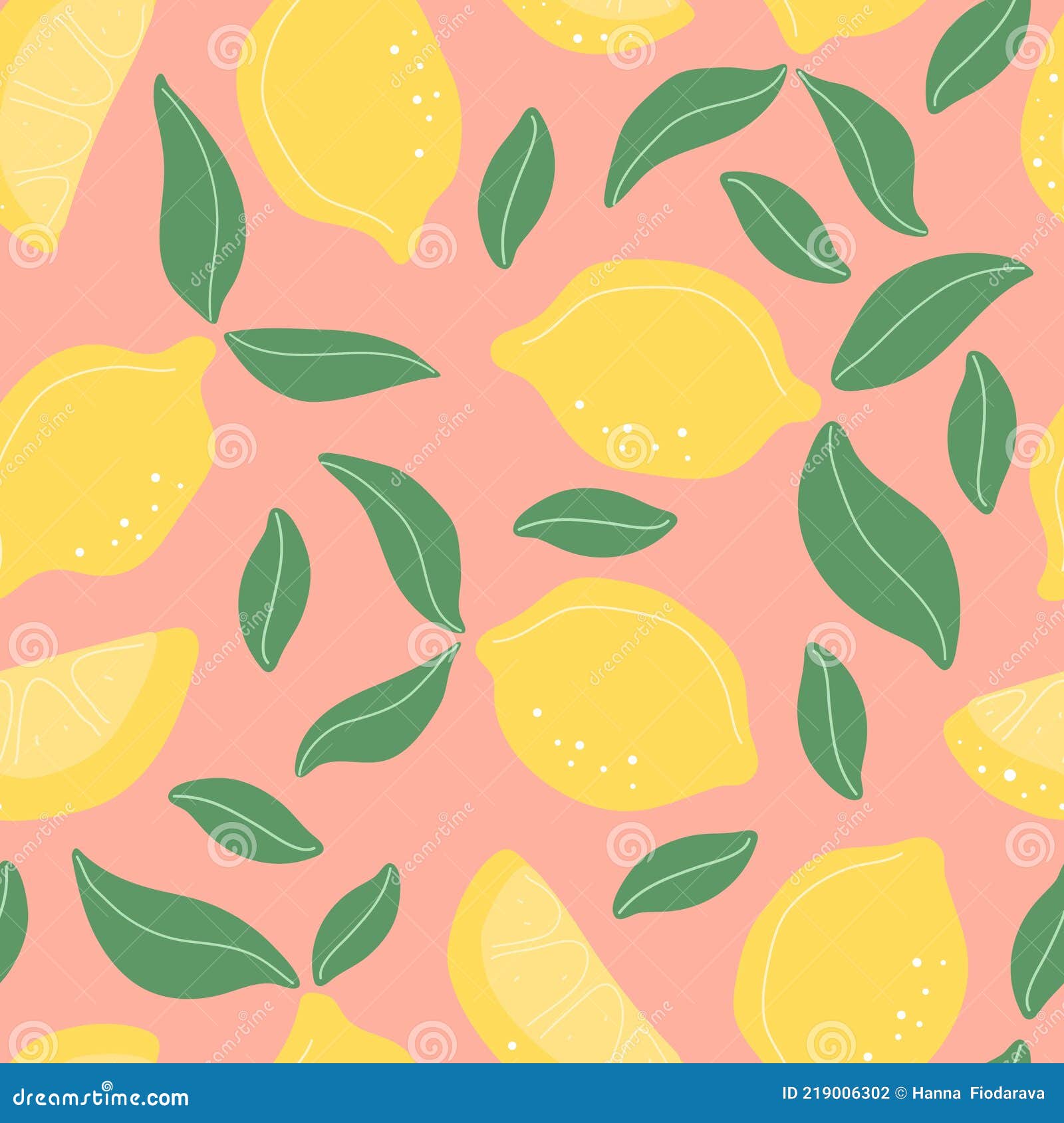 Seamless Pattern with Cartoon Lemons. Vector Flat Style. Hand Drawing ...