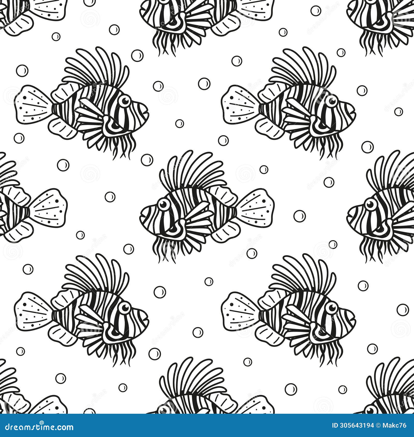 Seamless Pattern with Cartoon Lionfish Stock Vector - Illustration of ...