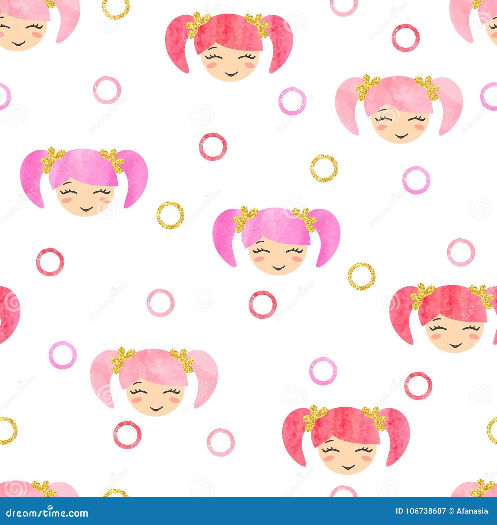 Seamless Pattern with Cartoon Little Girls. Stock Vector - Illustration ...