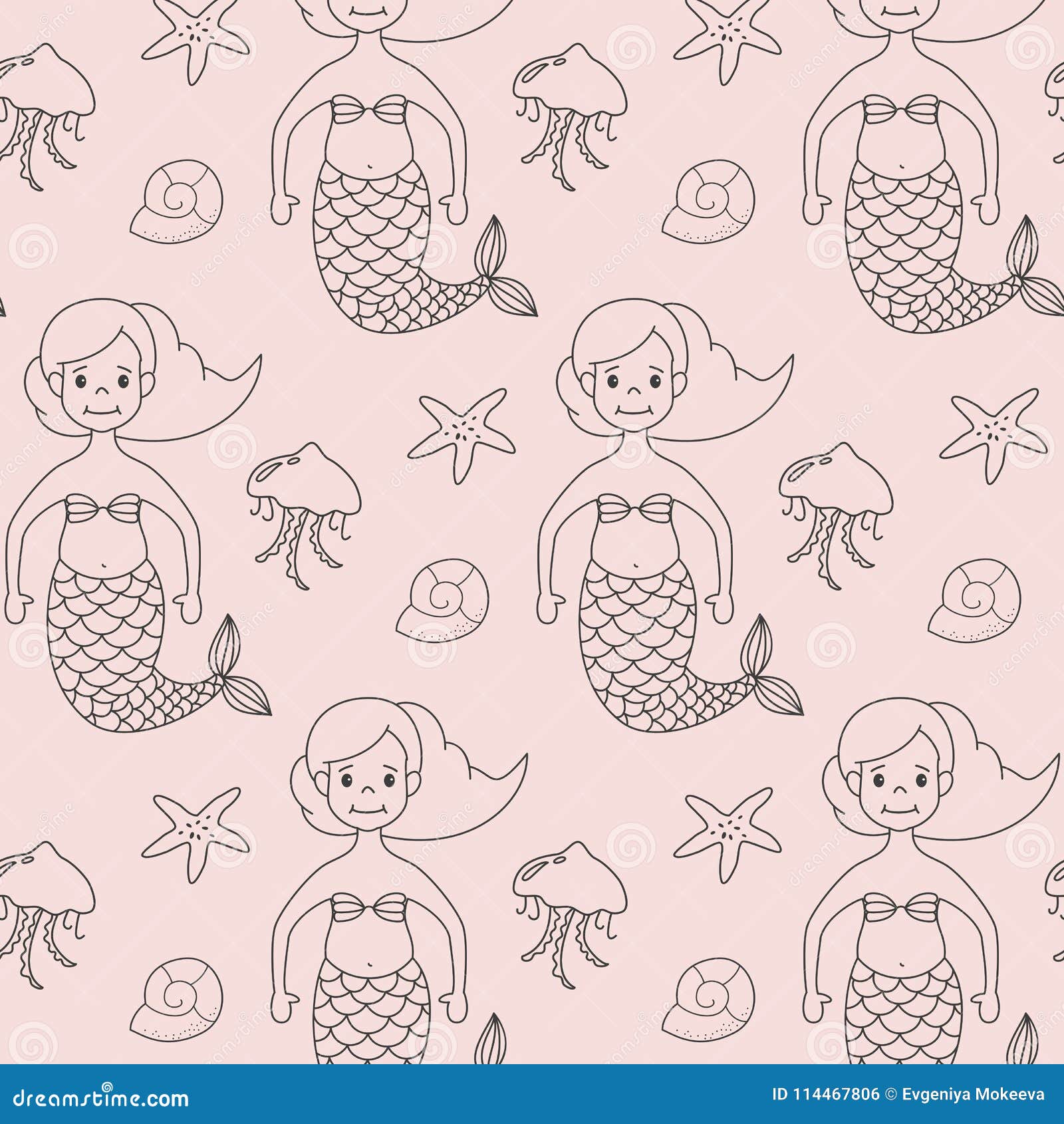 Seamless Pattern with Cartoon Mermaids. Stock Vector - Illustration of ...
