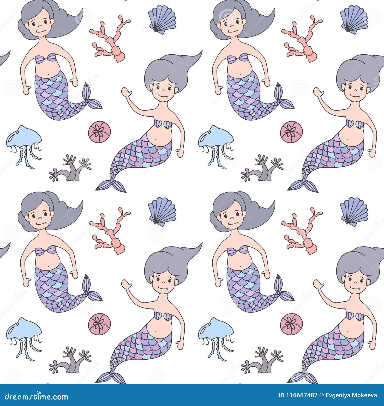 Seamless Pattern with Cartoon Mermaids. Stock Vector - Illustration of ...