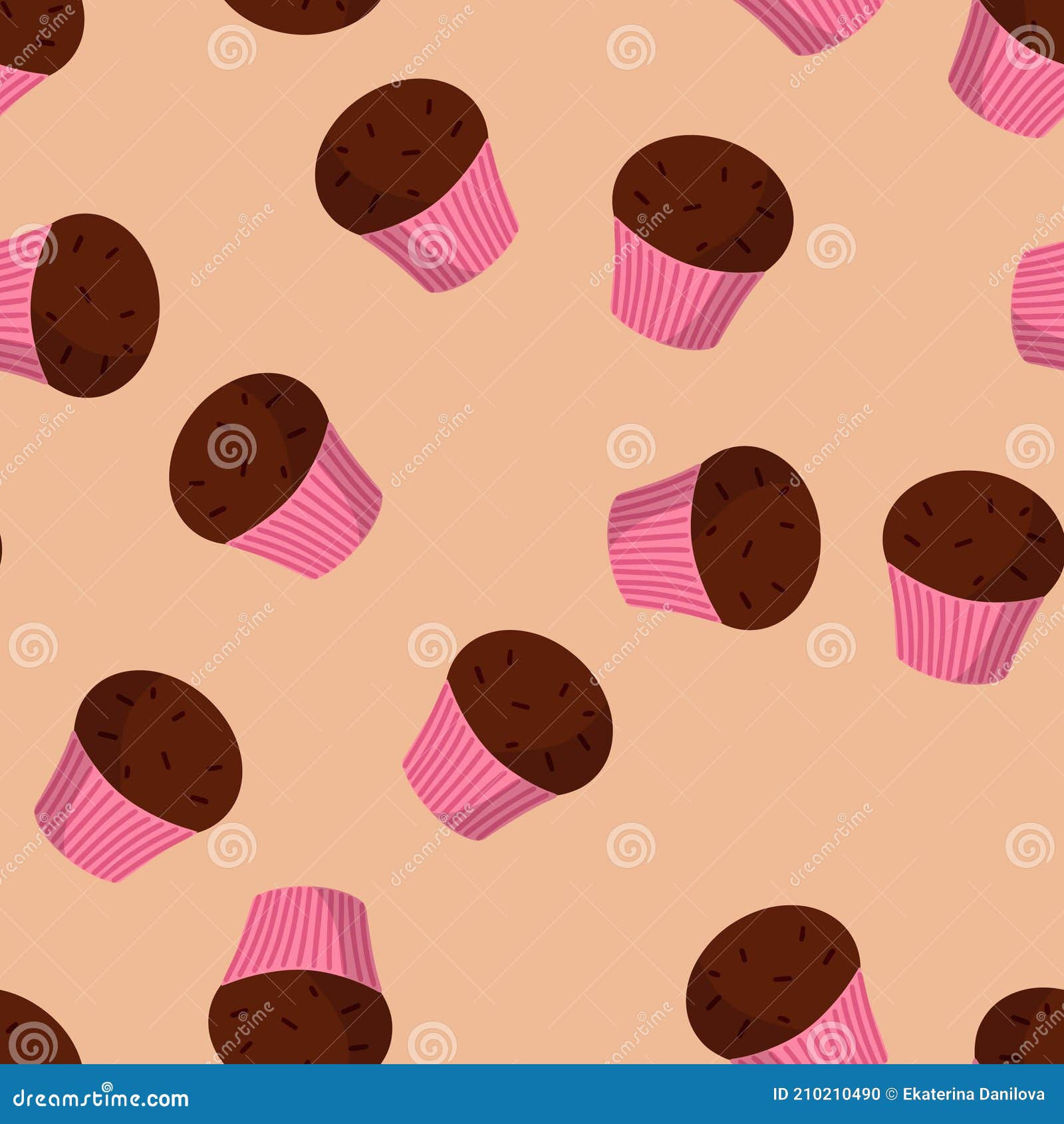 Seamless Pattern with Cartoon Muffin. Delicious Sweets. Beige ...