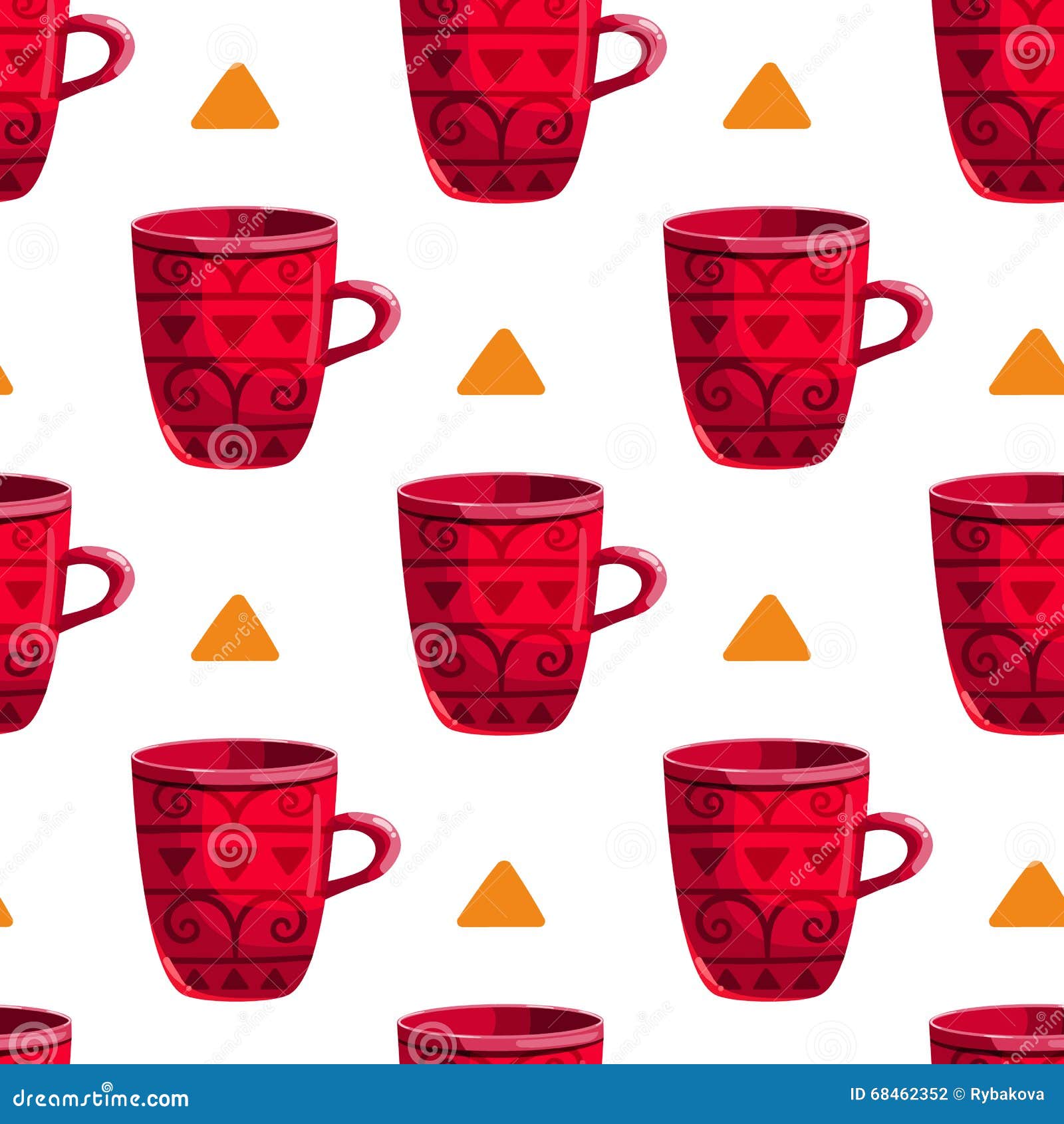Seamless Pattern with Cartoon Mugs-5 Stock Illustration - Illustration ...