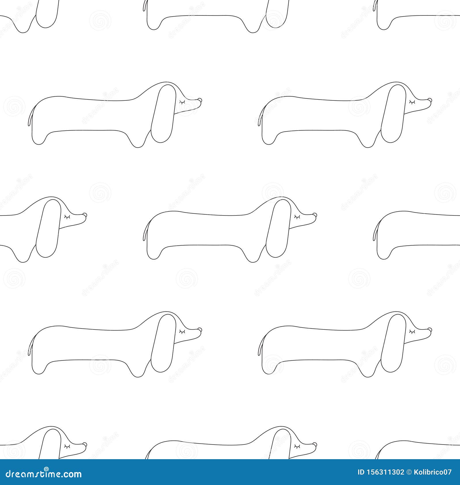 Seamless Pattern of Cartoon Outline Dachshund. Vector Dog Stock Vector ...