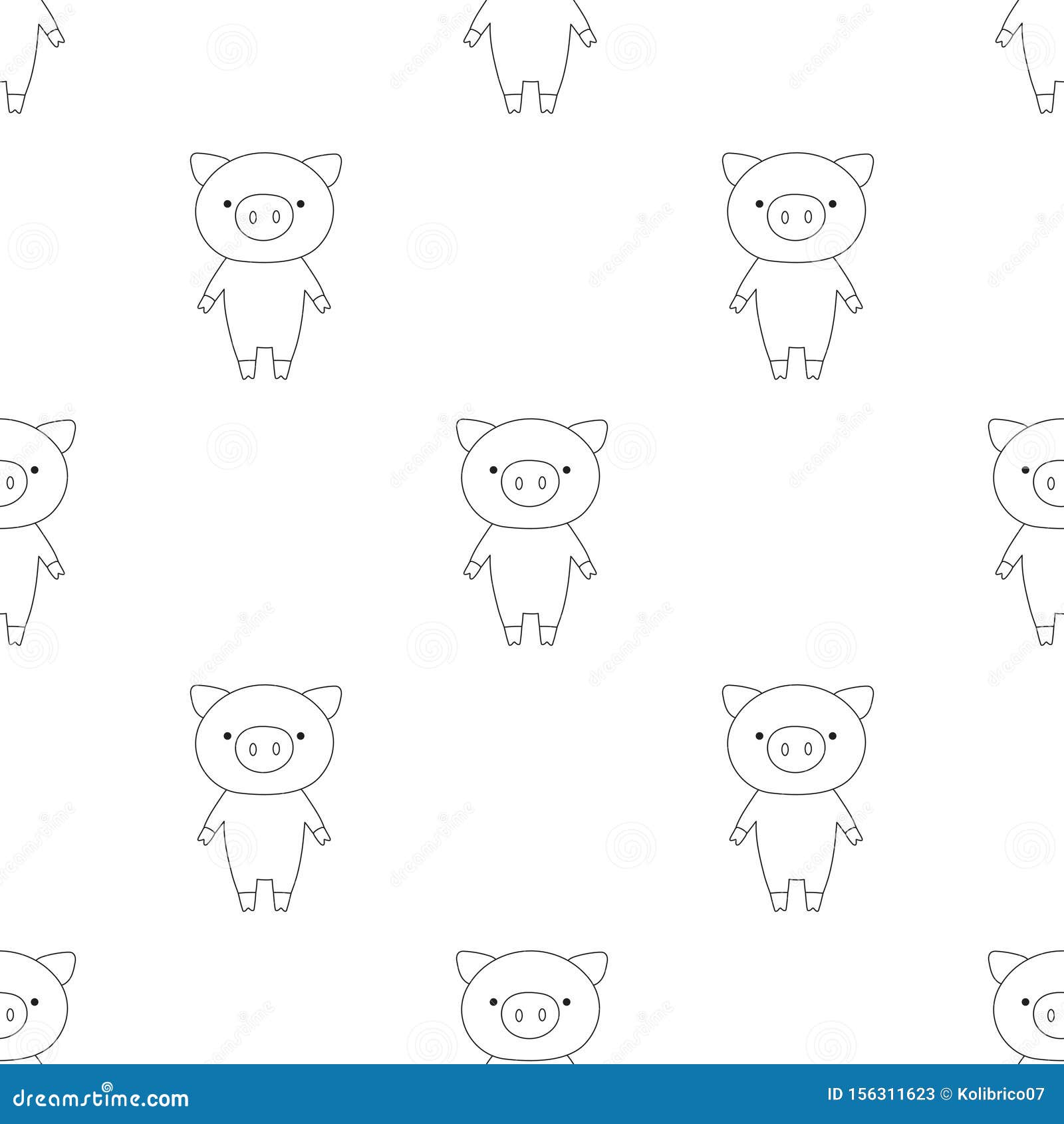 Seamless Pattern of Cartoon Outline Pig Stock Vector - Illustration of ...