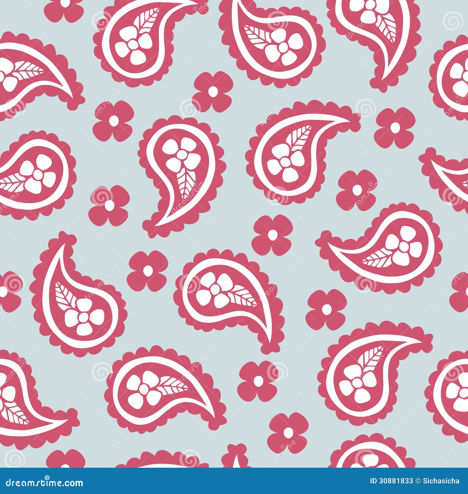 Seamless Pattern of Cartoon Paisley and Flower Stock Vector ...