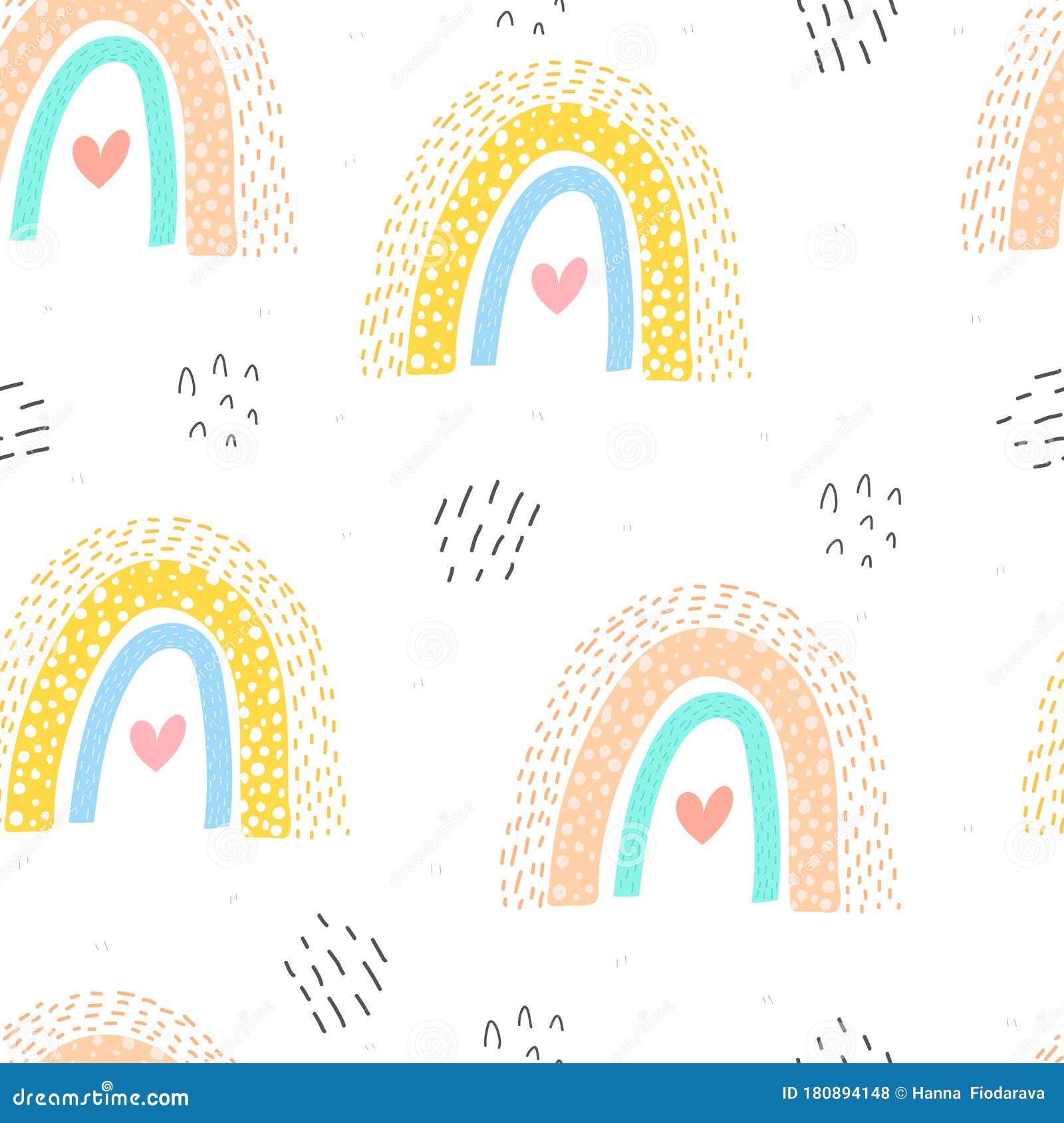 Seamless Pattern with Cartoon Rainbows, Decor Elements. Colorful Vector ...