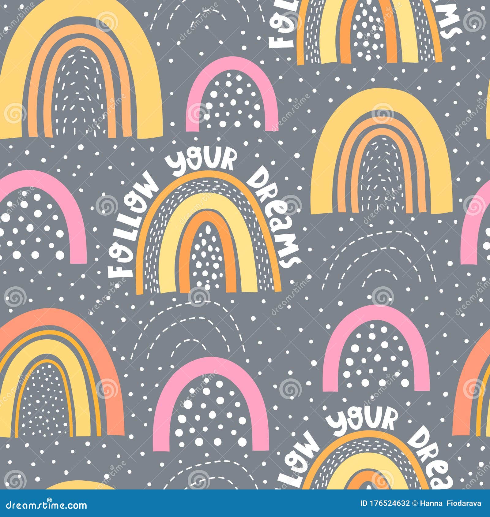 Seamless Pattern with Cartoon Rainbows, Decor Elements on a Neutral ...