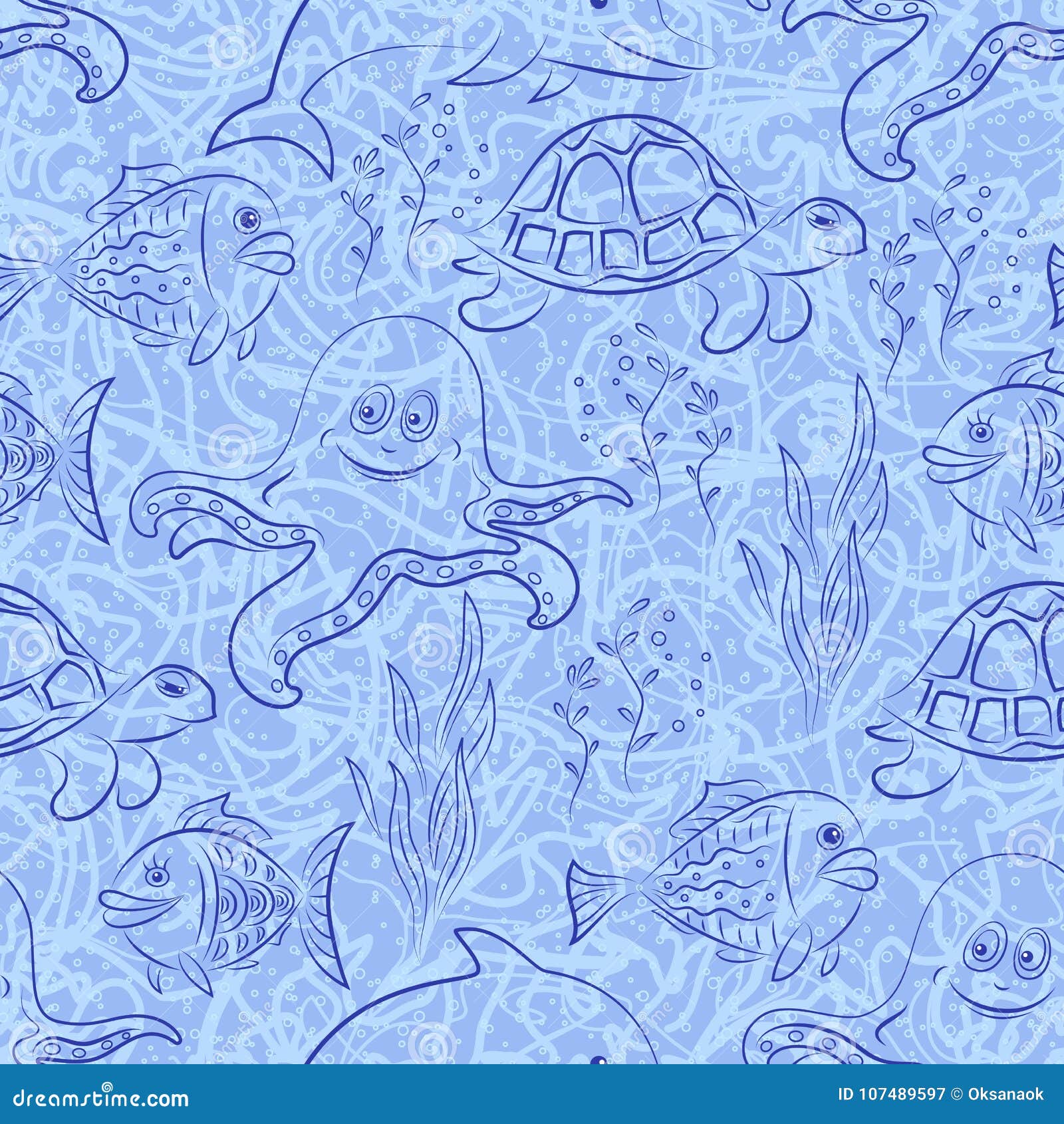 Sea Creatures Seamless stock vector. Illustration of aquatic - 107489597