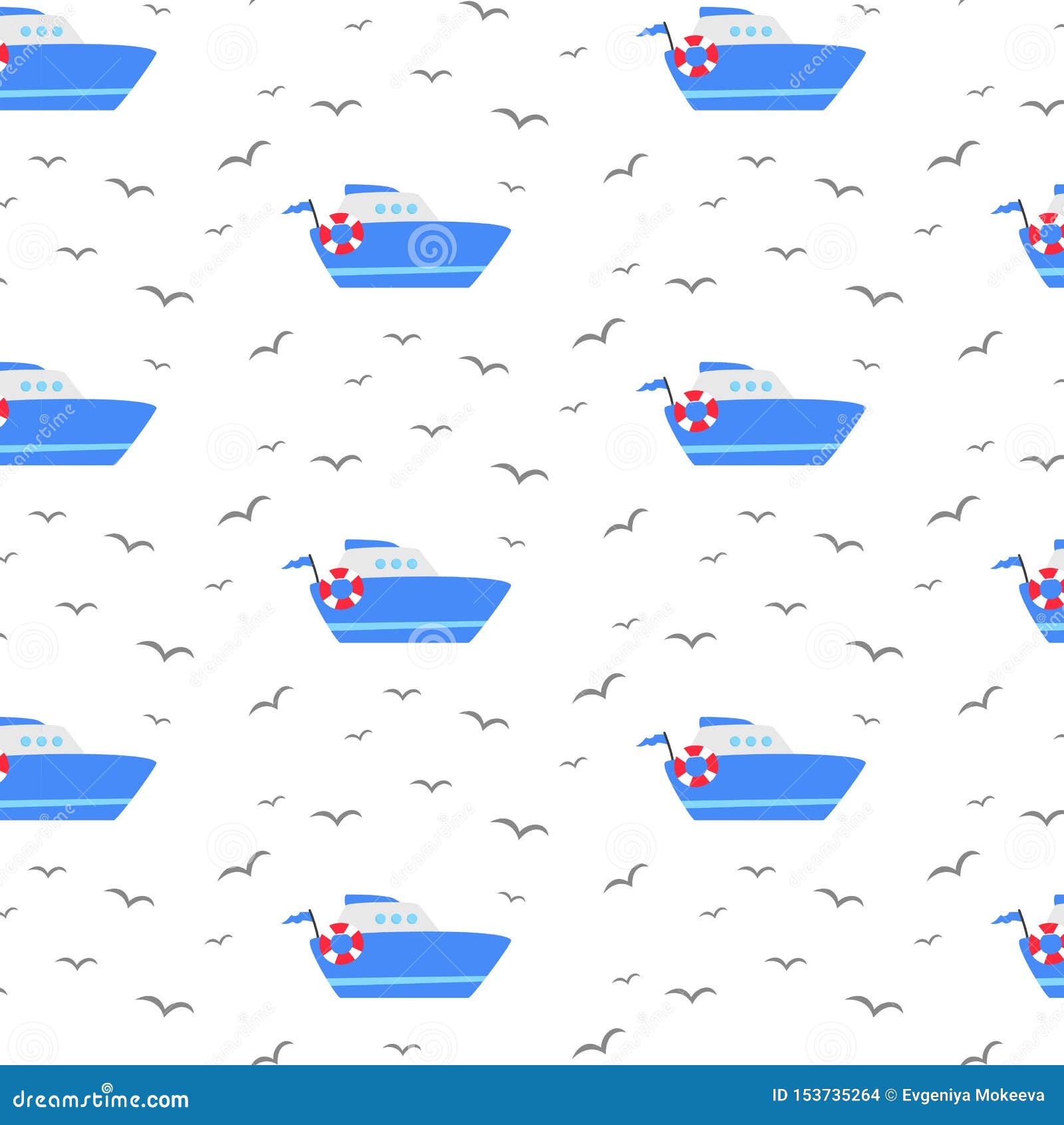 Seamless Pattern with Cartoon Ships Stock Illustration - Illustration ...