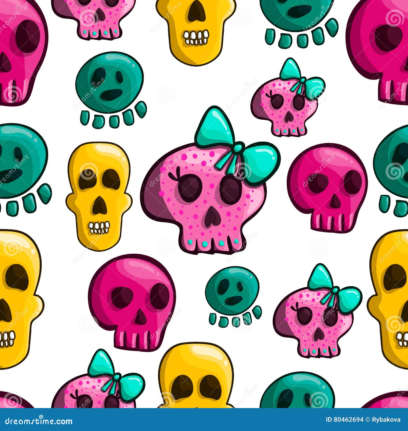 Seamless Pattern with Cartoon Skulls Stock Vector - Illustration of ...