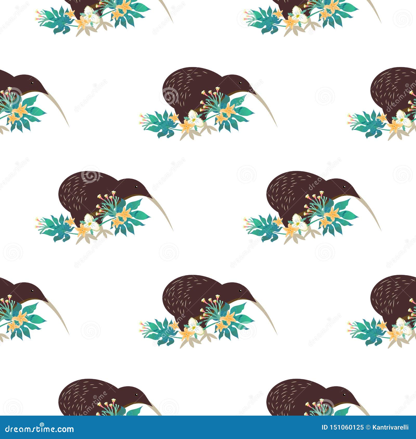 Seamless Pattern with Cartoon Style Icon of Kiwi. Background with Cute ...