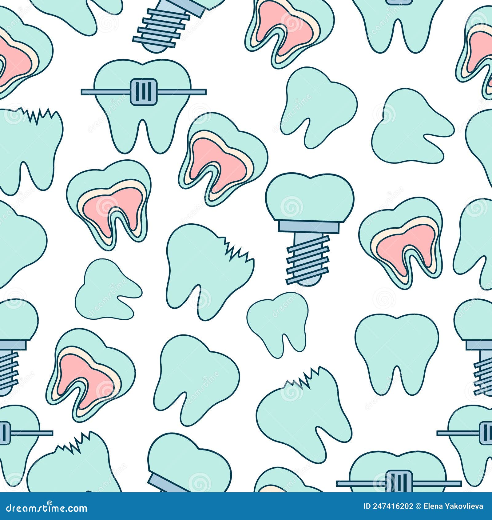 Seamless Pattern with Cartoon Style Teeth Stock Vector - Illustration ...