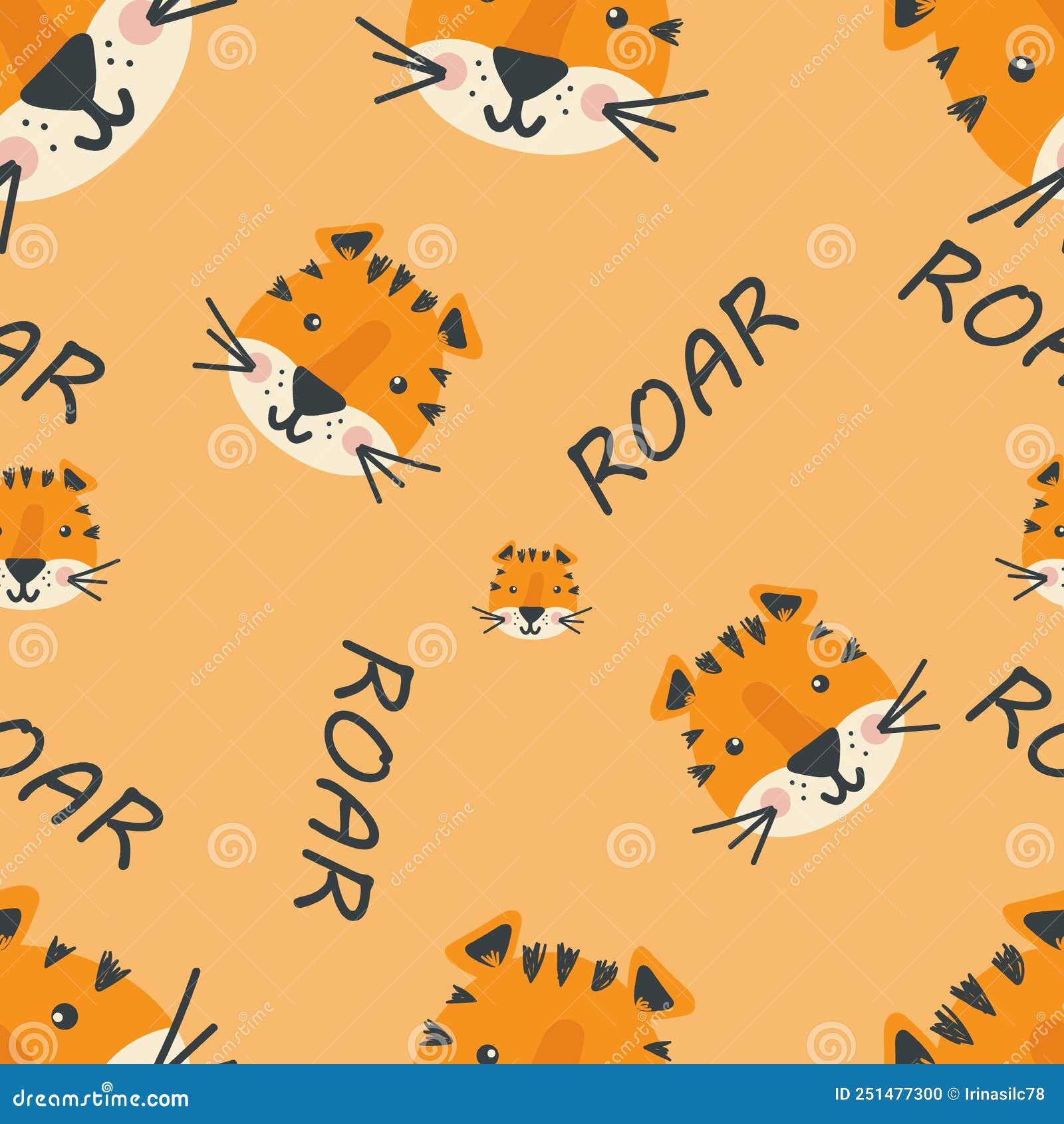 Seamless Pattern with Cartoon Tigers Stock Illustration - Illustration ...
