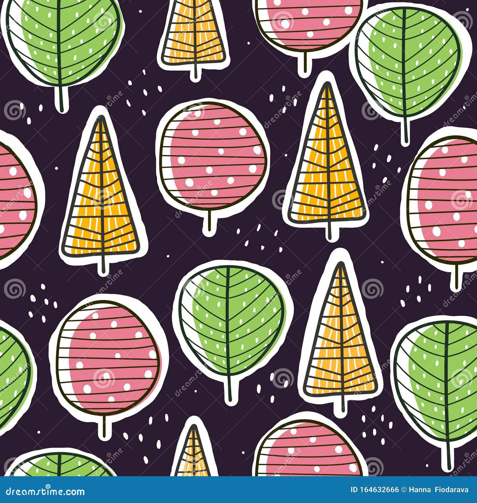 Seamless Pattern with Cartoon Trees, Decor Elements on a Neutral ...