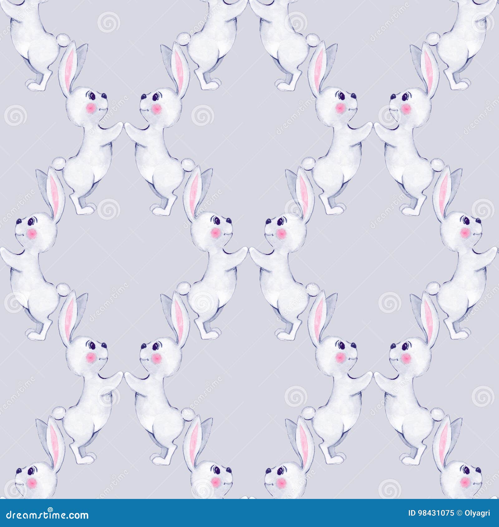 Seamless Pattern With Cartoon White Rabbits 12 Stock Illustration