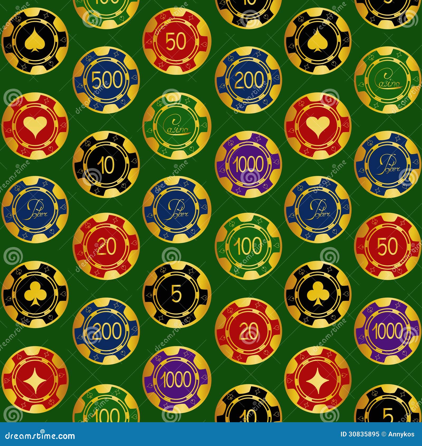 Seamless Pattern of Casino Chips Stock Vector - Illustration of suit ...