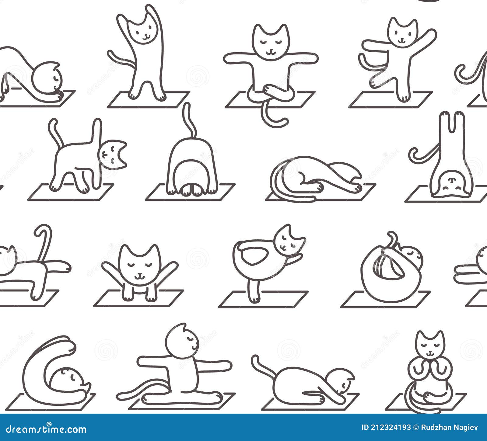 Seamless Pattern of a Cat Doing Yoga Exercises Stock Vector ...