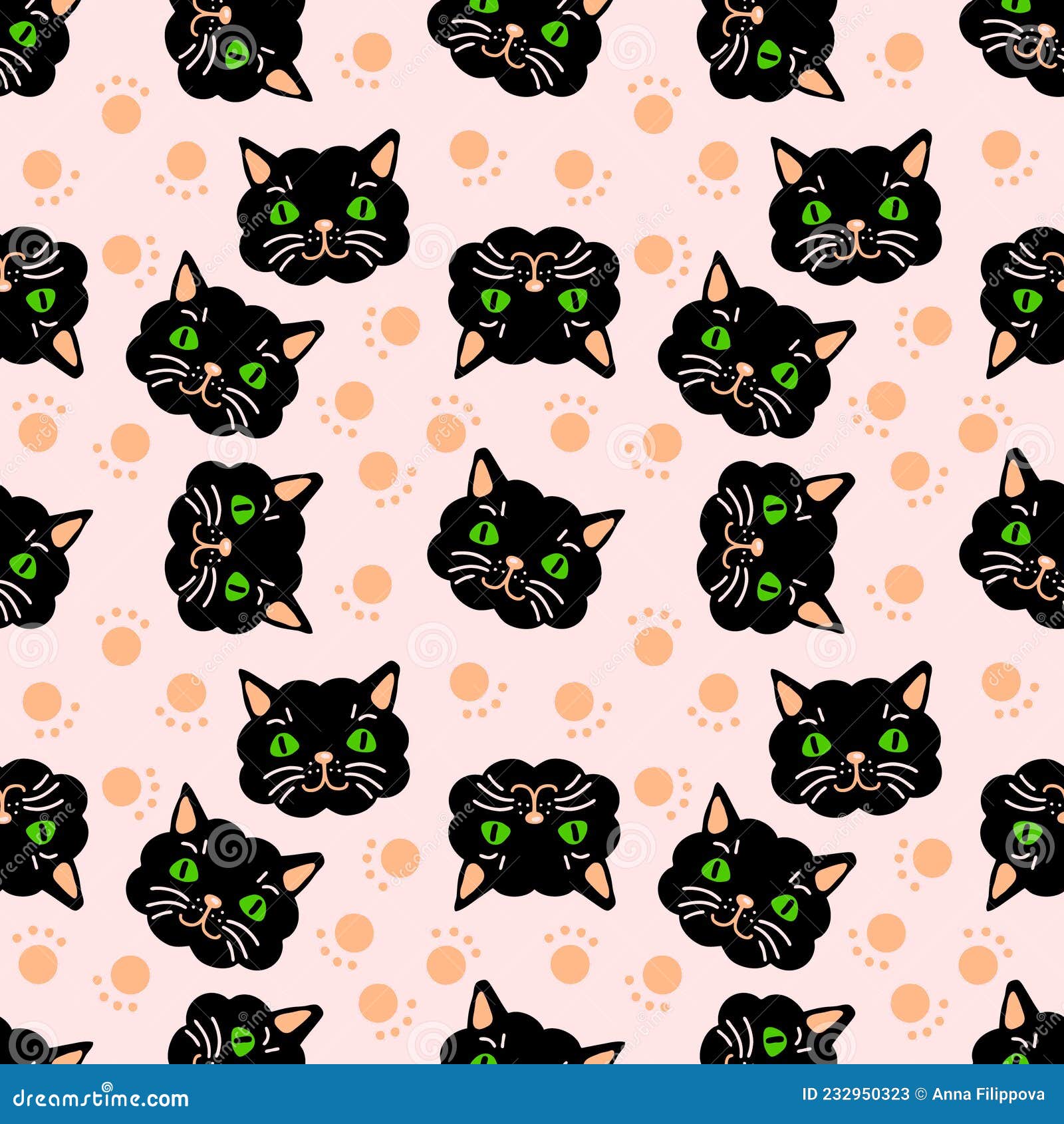 Seamless Pattern with Cat Faces and Paws. Perfect for Scrapbooking ...