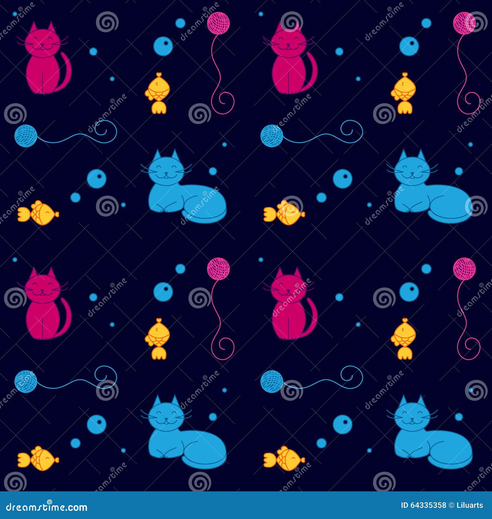 Seamless Pattern of Cat and Fish Illustration Stock Vector ...