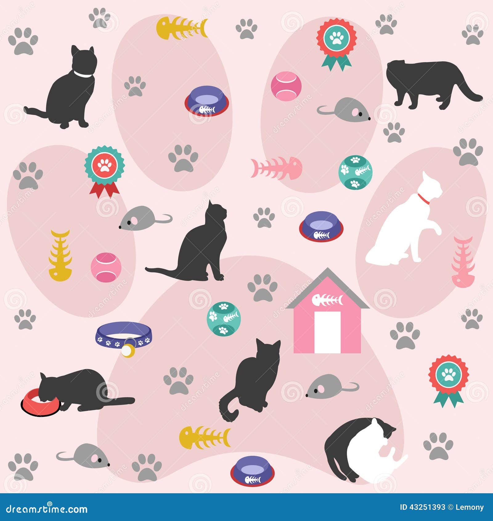 Seamless Pattern, Cat Icons Stock Vector - Illustration of black ...