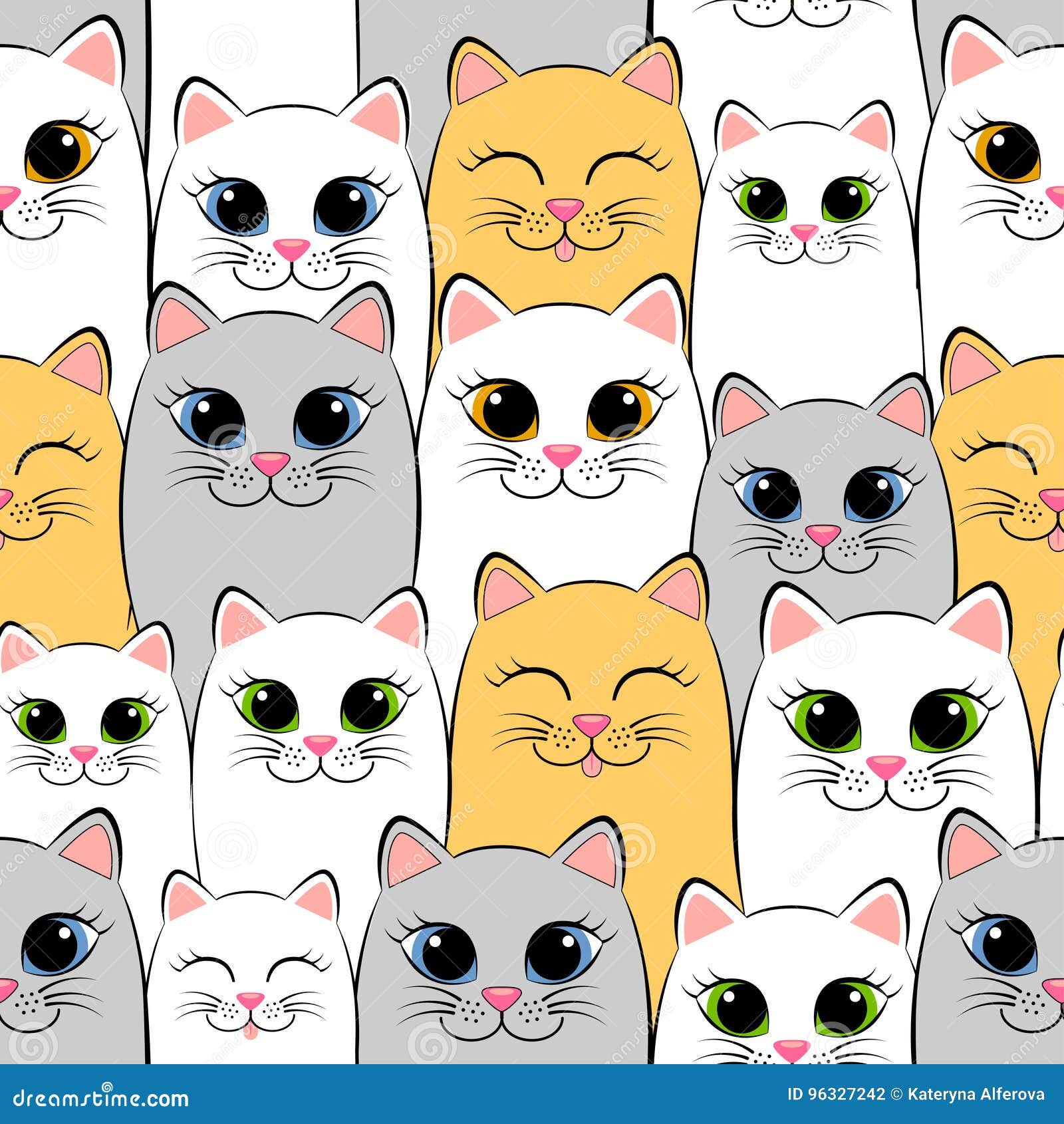 Cats Background Vector Colors Illustration. Cute Cartoon Cats Vector ...