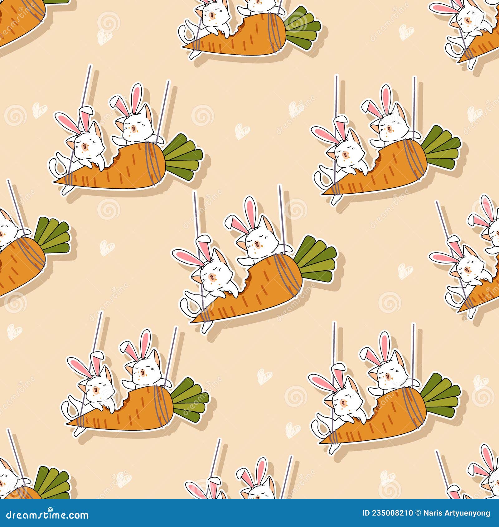 Seamless Pattern Cats are Eating Carrot Cartoon Stock Vector ...