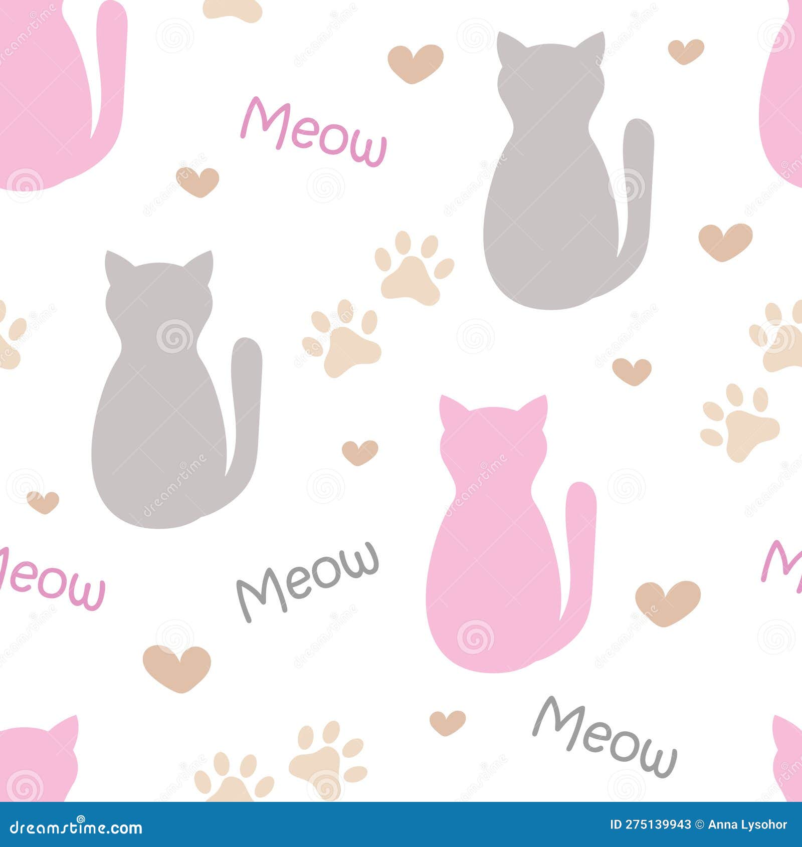Seamless Pattern with Cats and Hearts Stock Vector - Illustration of ...