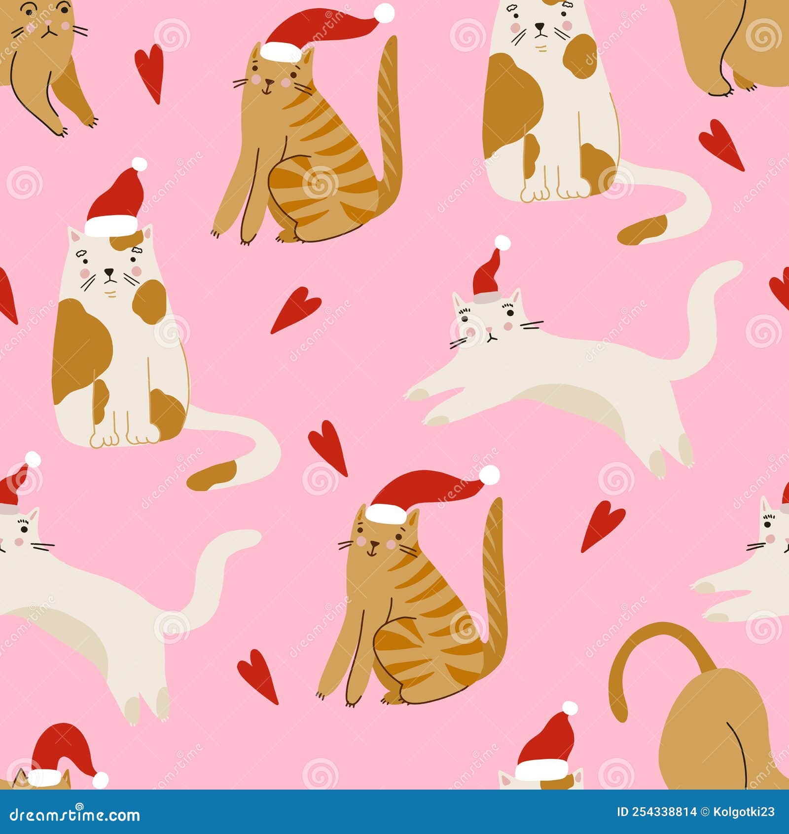 Seamless Pattern with Cats. Merry Christmas Holiday Print. Stock Vector ...