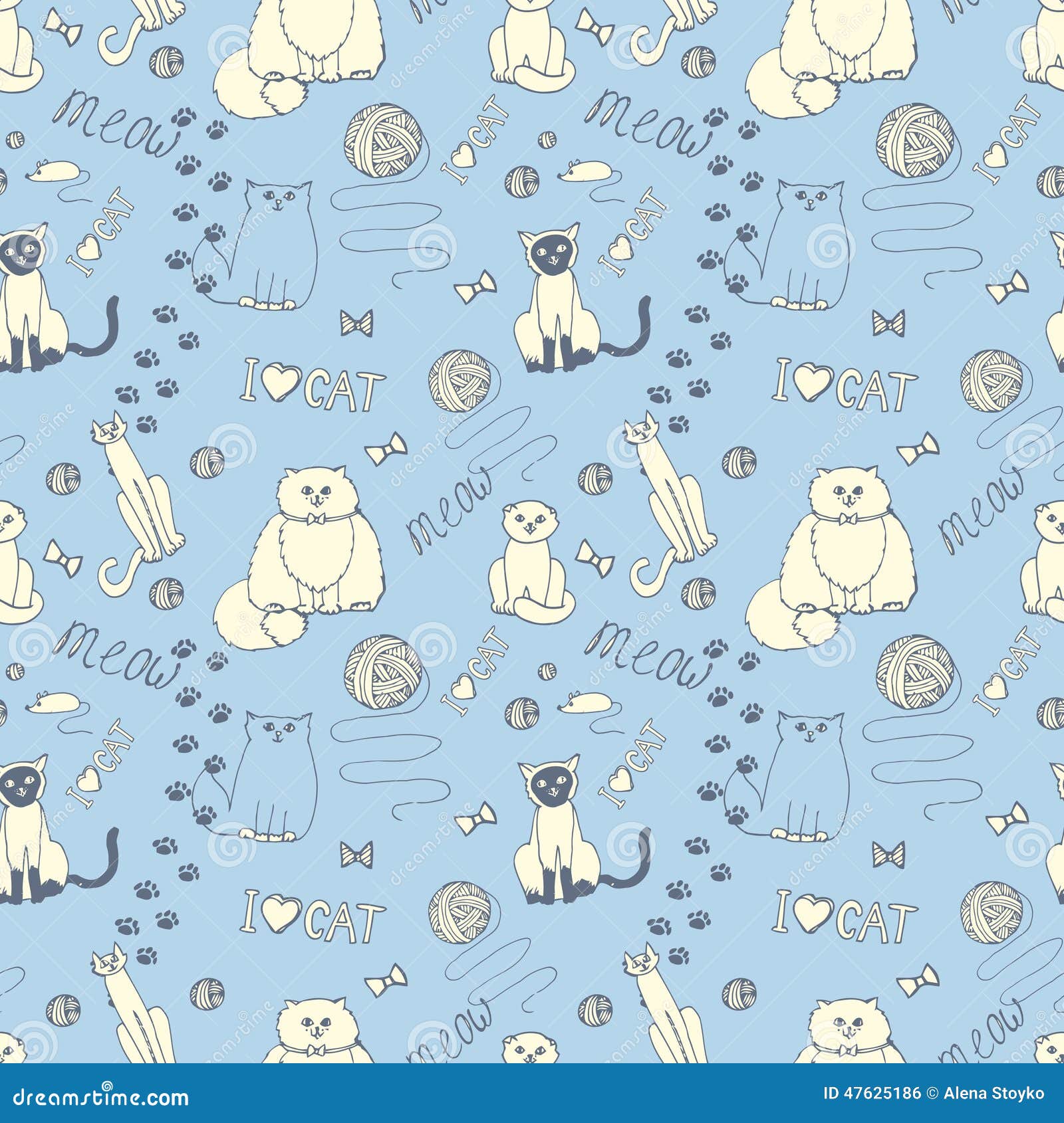 Seamless pattern with cats stock vector. Illustration of cute - 47625186