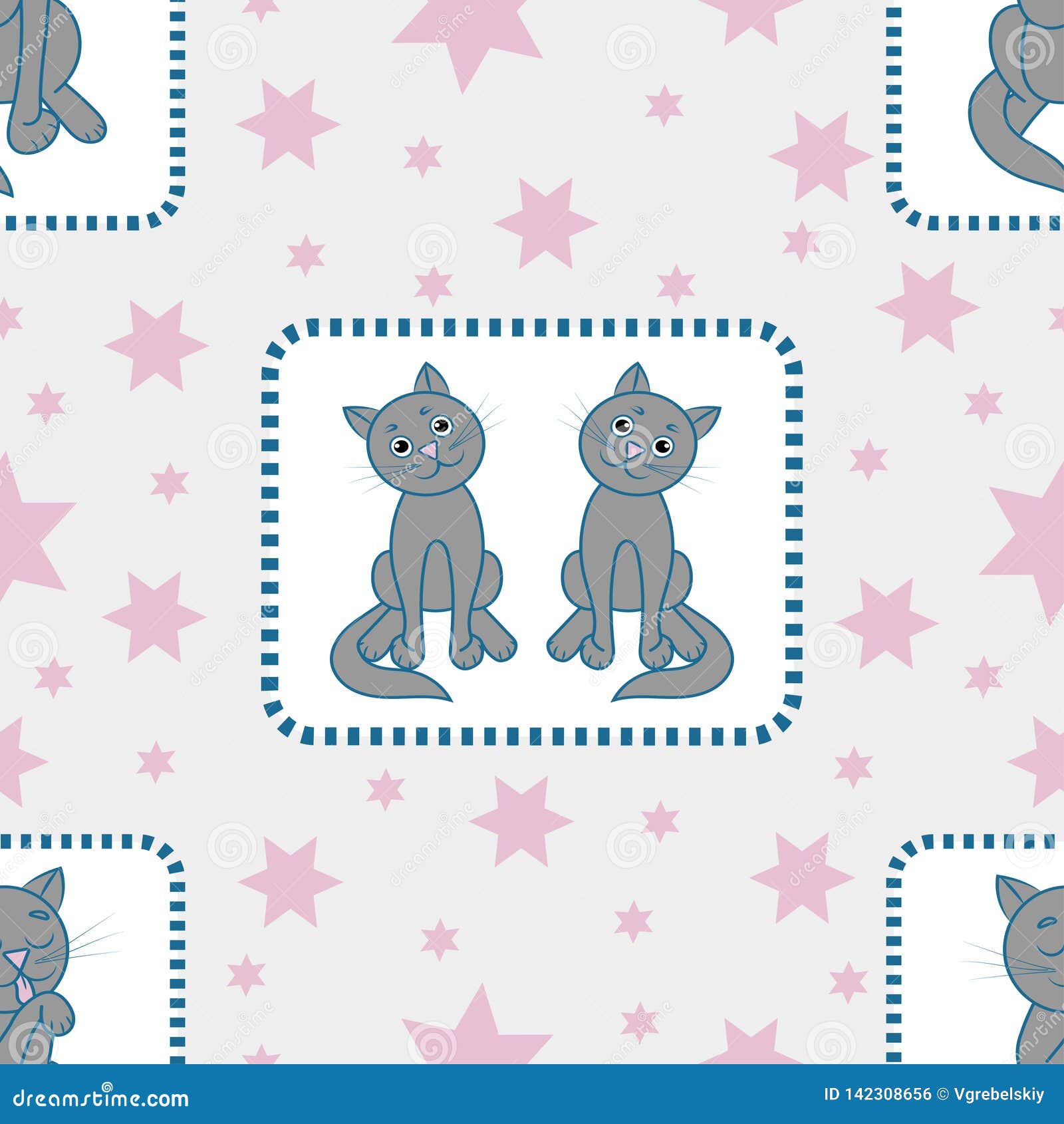 Seamless Pattern. Cats And Stars. Stock Vector - Illustration of kitty ...