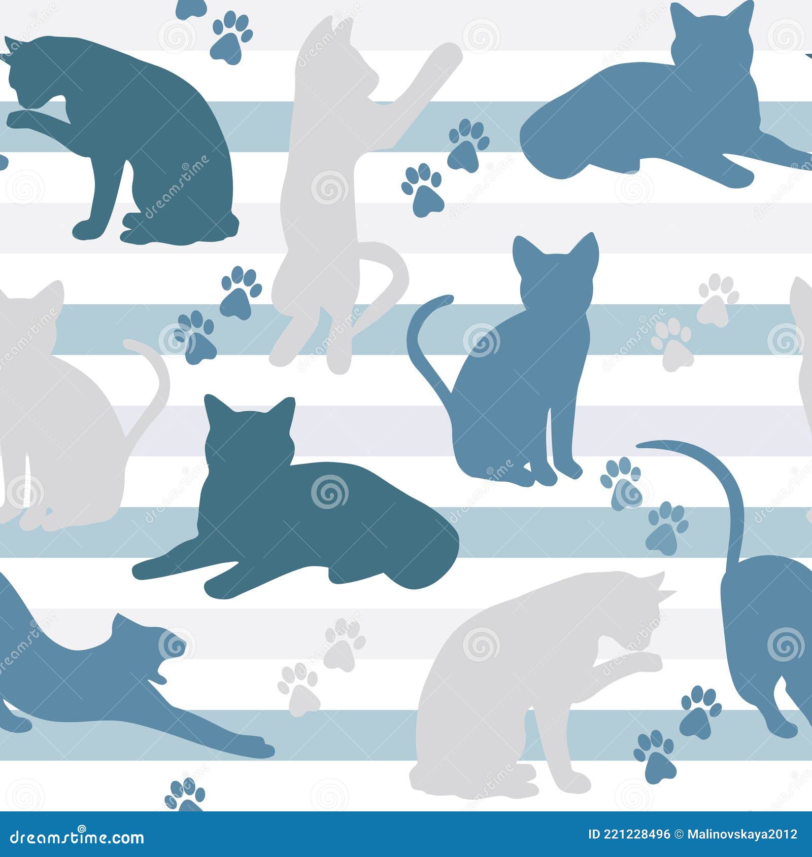 Seamless Pattern with Cats Vector. Cats in Different Poses, Repeating ...
