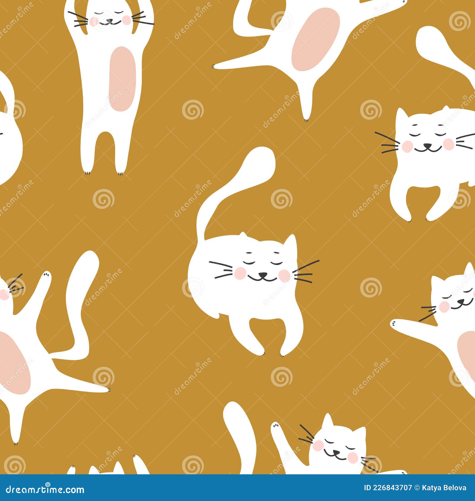 Seamless Pattern. Cats on Yellow Background for Design Stock Vector ...