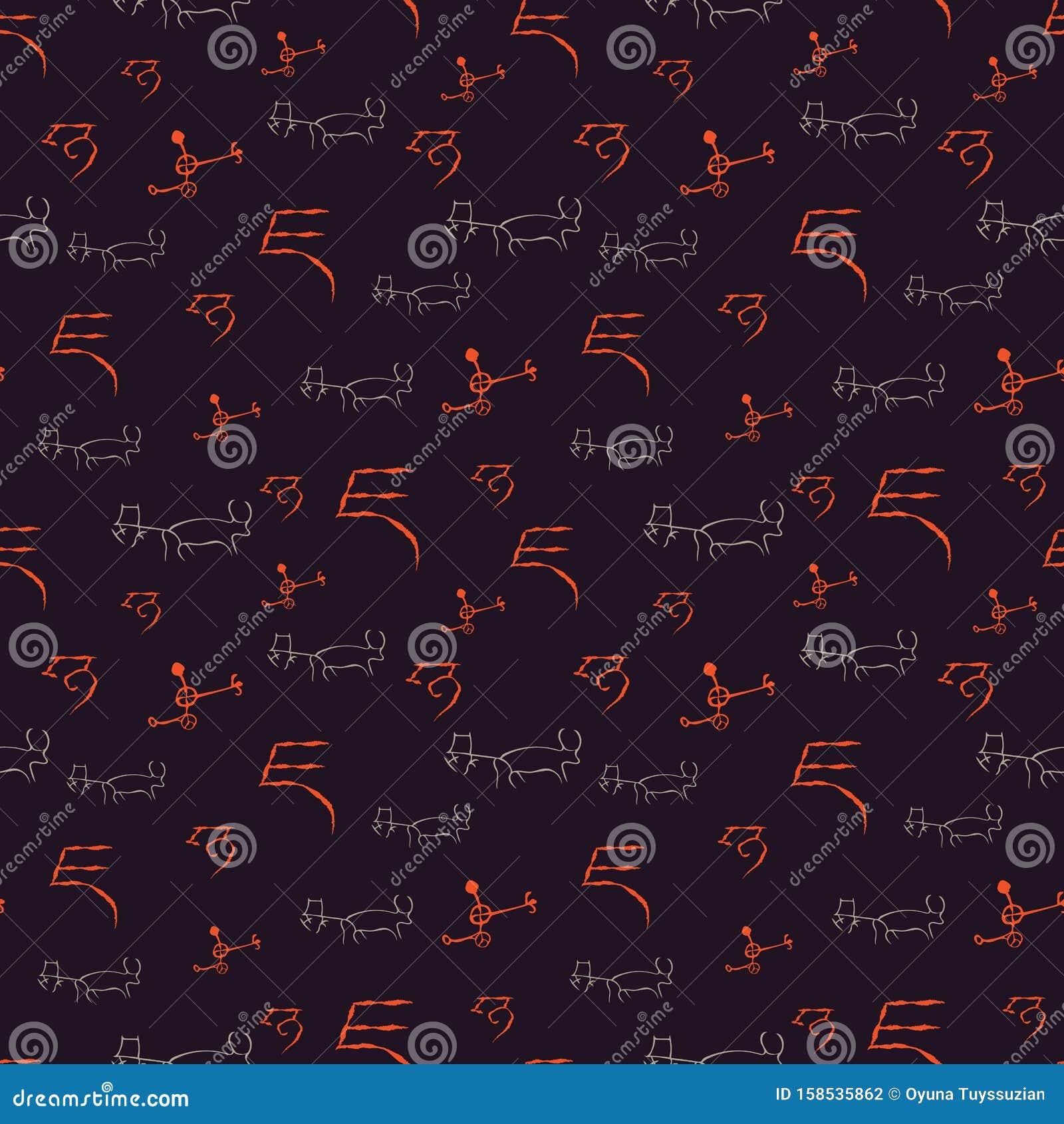 Seamless Pattern With Cave Drawings. Vector Illustration ...